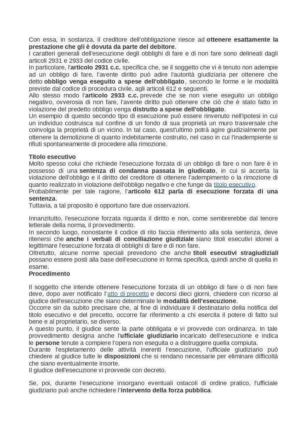 Esecuzione Forzata Di Obblighi Di Fare E Di Non Fare Docsity