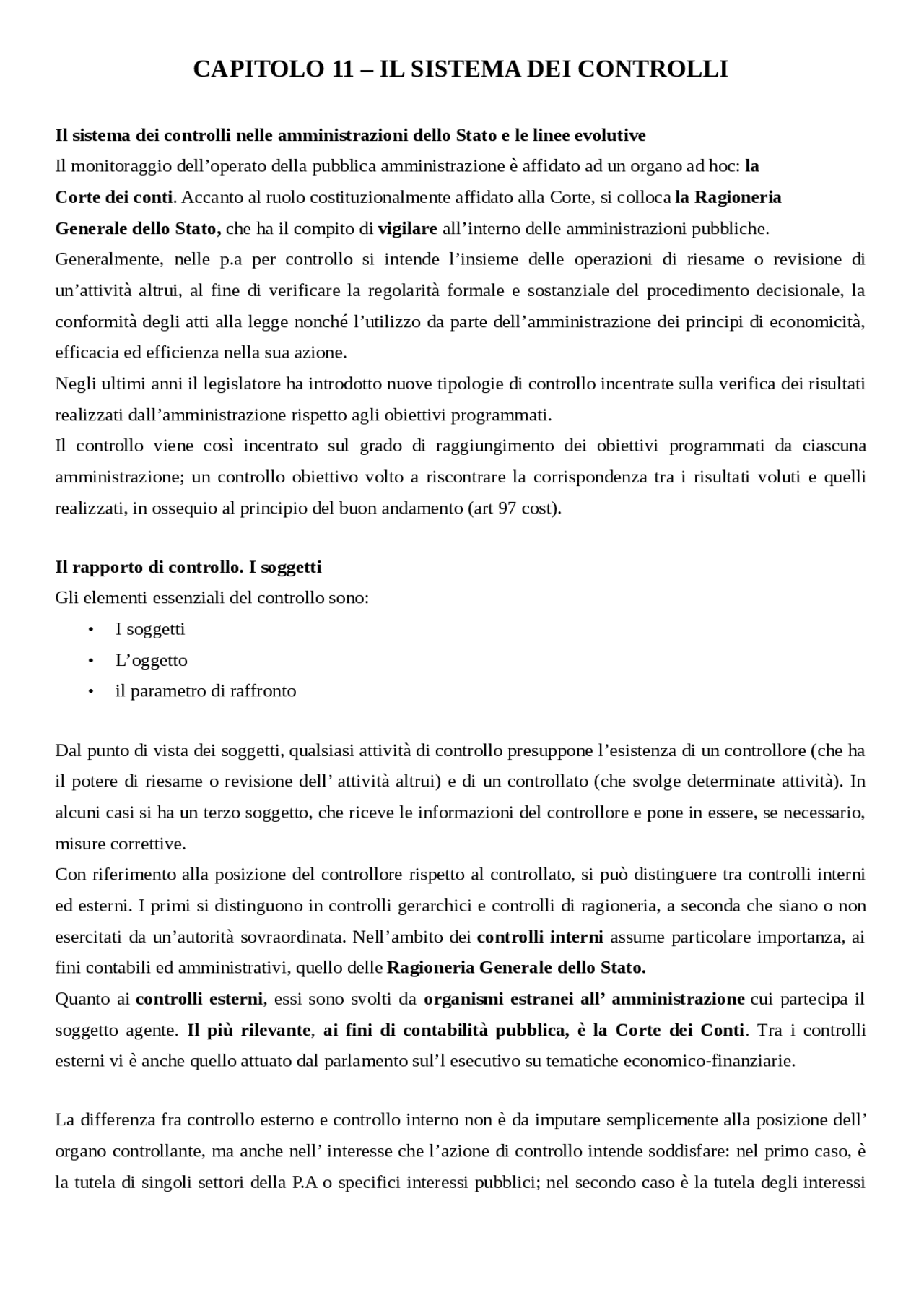 Il Sistema Dei Controlli Docsity
