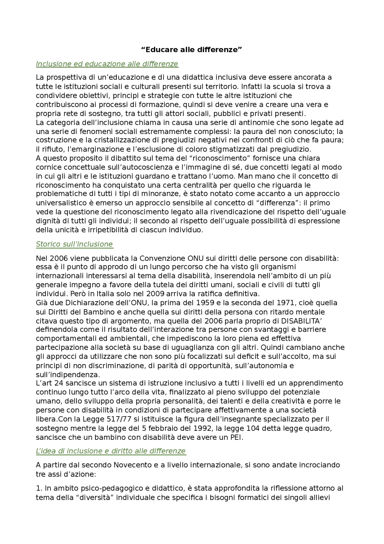 Educare Alle Differenze Riassunto Docsity