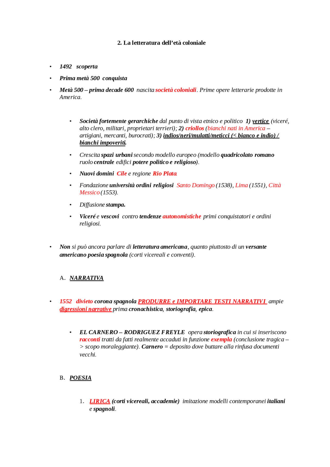 Letteratura coloniale - Stefano Tedeschi, Sapienza - Docsity