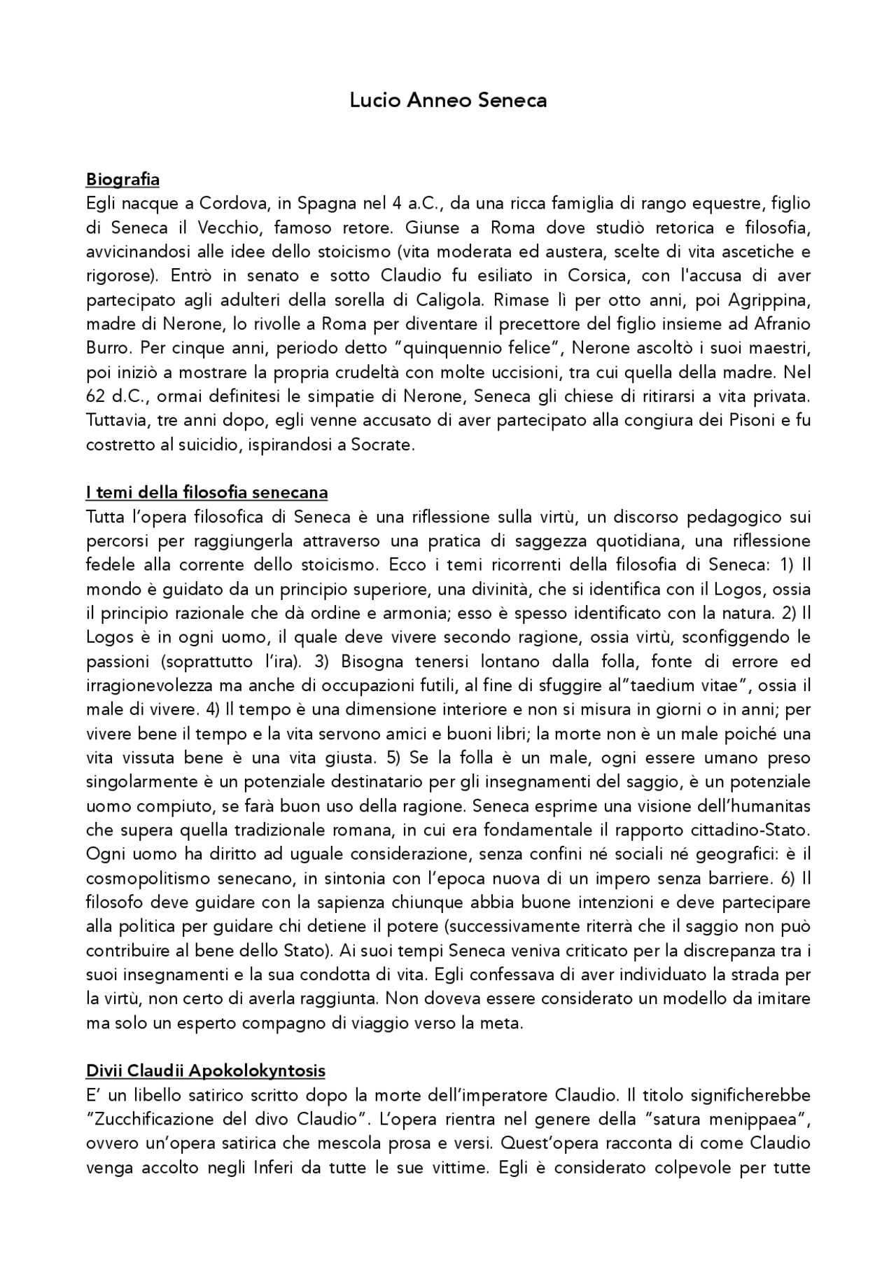 Lucio Anneo Seneca Sintesi Di Vita E Opere Docsity