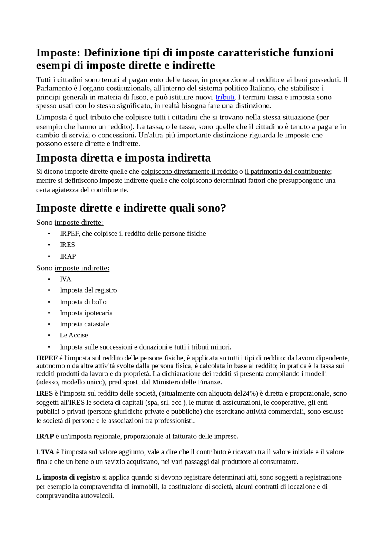 Diritto Tributario Le Imposte Docsity