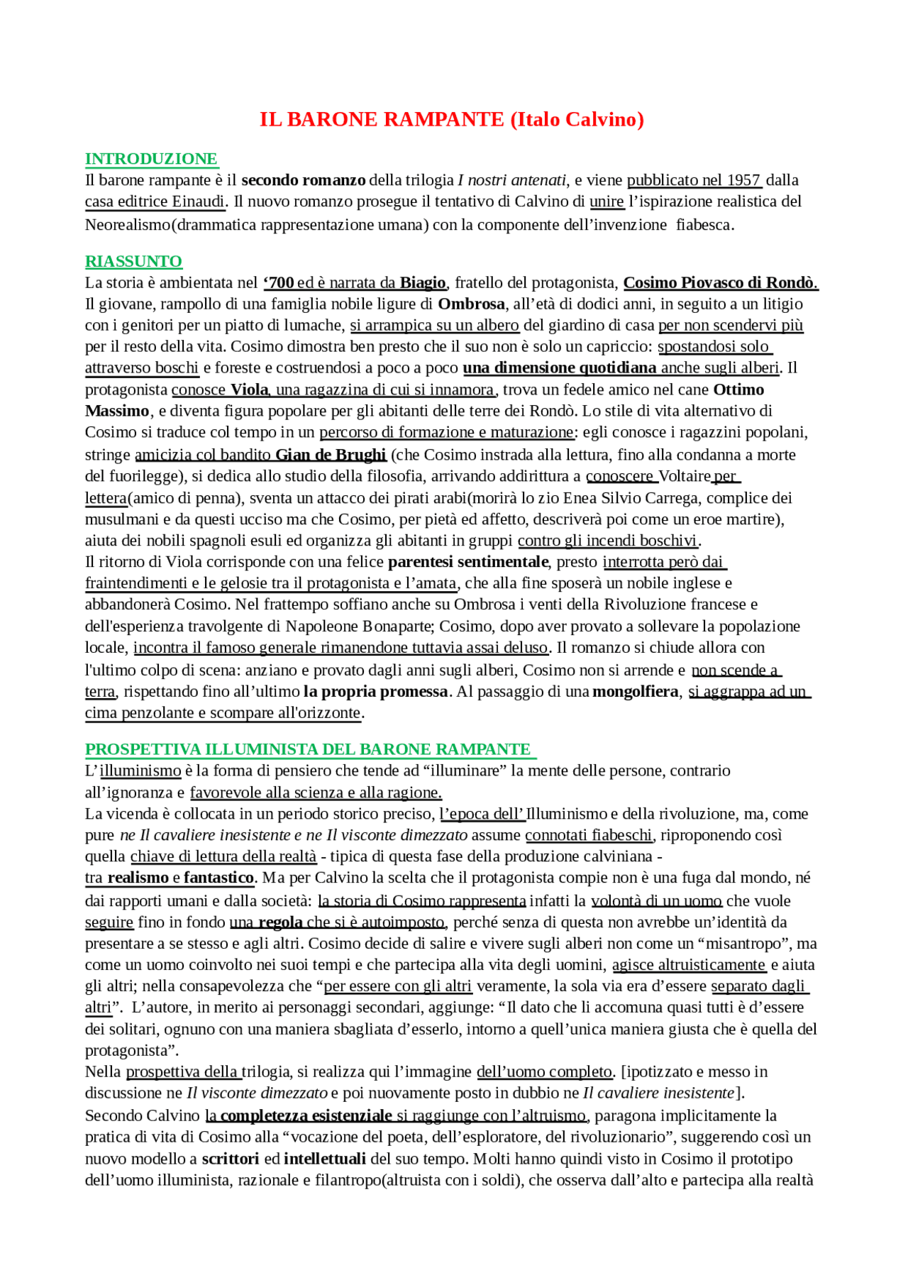 Riassunto Con Analisi Del Testo Del Barone Rampante Docsity