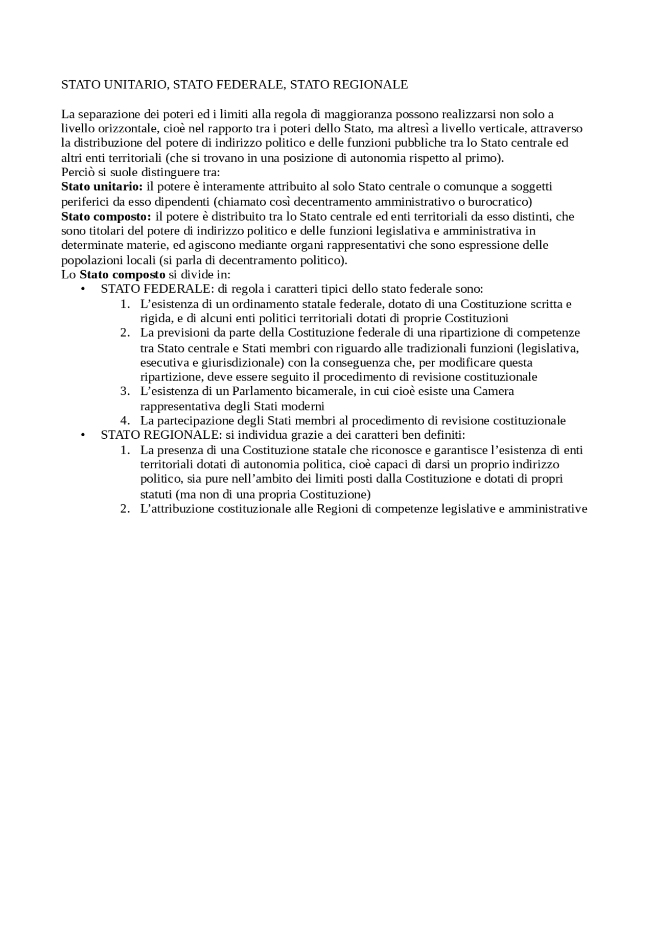 STATO FEDERALE, UNITARIO E REGIONALE | Appunti di Diritto Pubblico ...