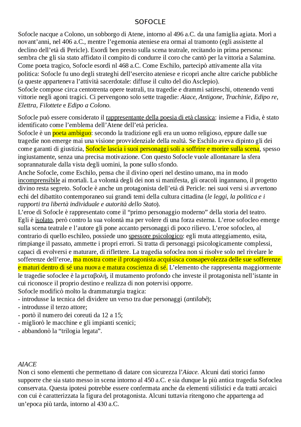 Letteratura greca (tragedia greca) - Docsity