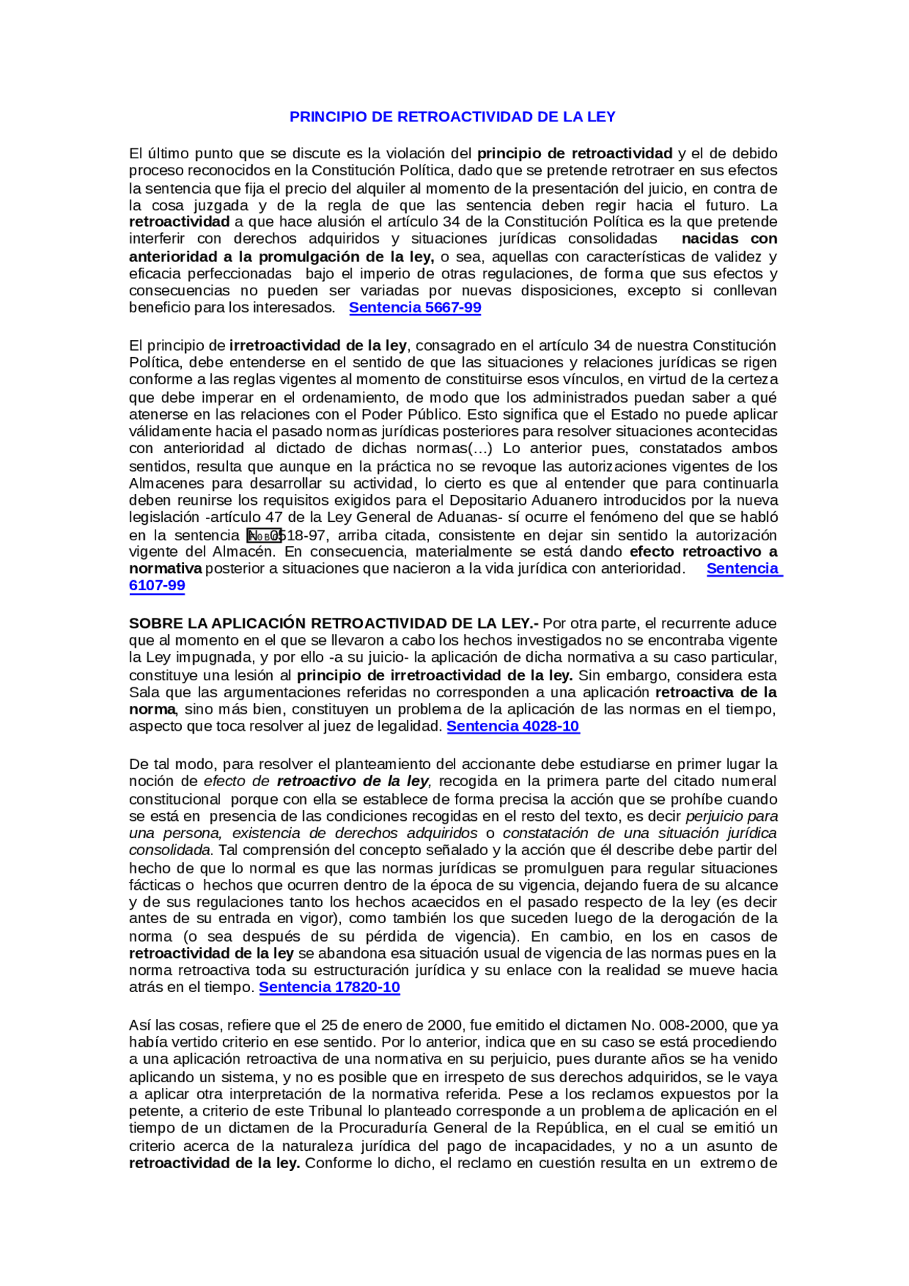 Principio de retroactividad de la ley - Docsity