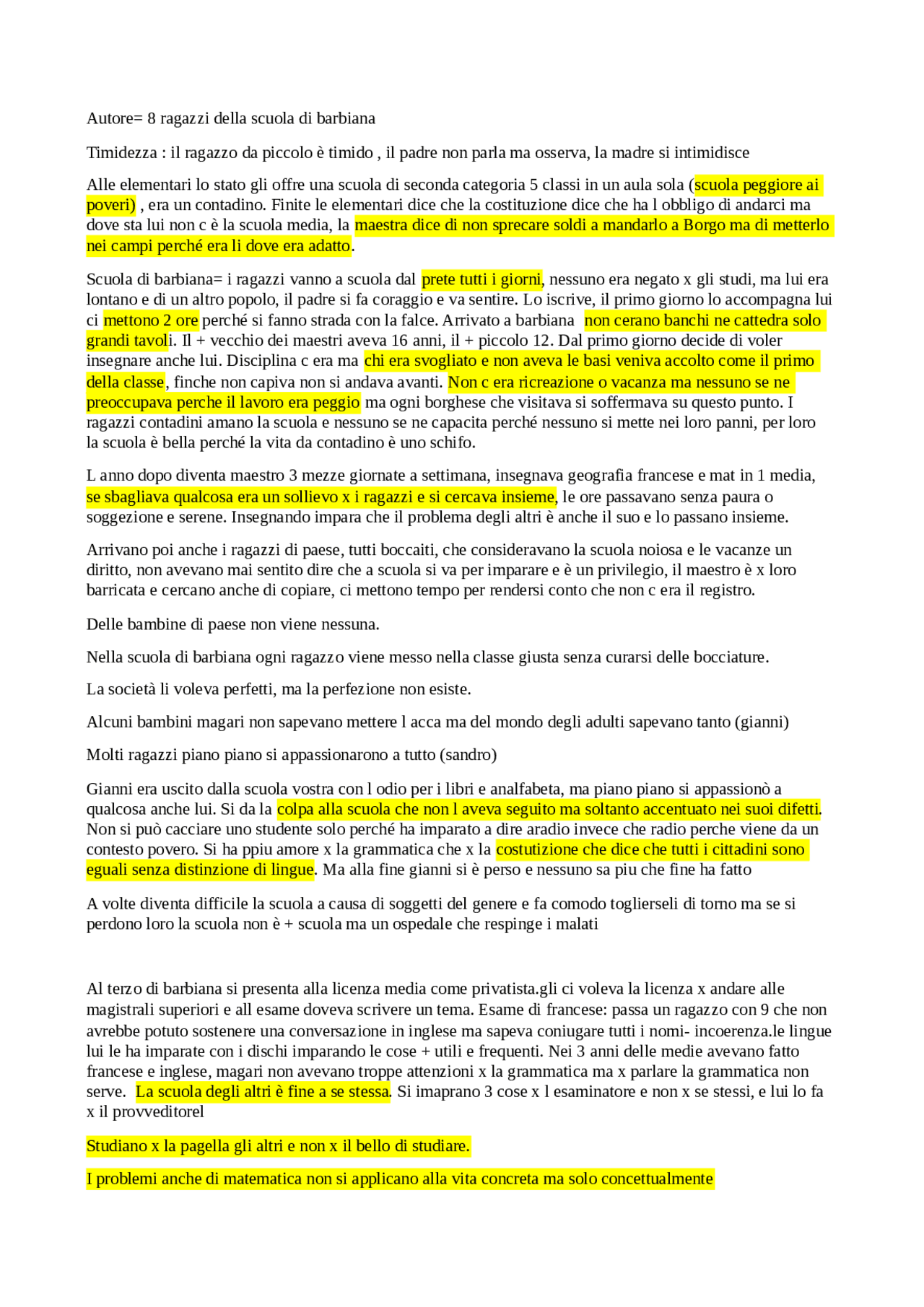 Appunti Di Lettera Ad Una Professoressa Docsity