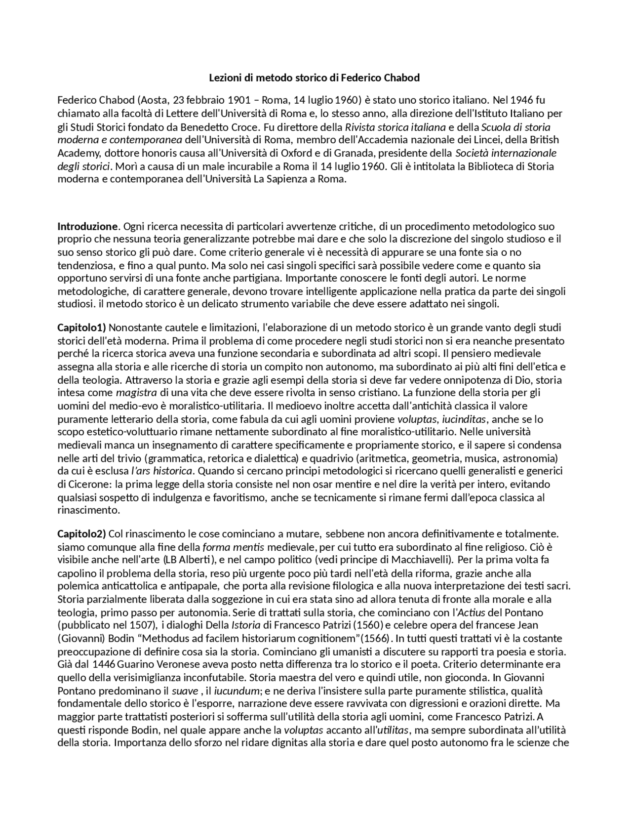 Riassunto Del Testo Lezioni Di Metodo Storico Di Chabod Docsity