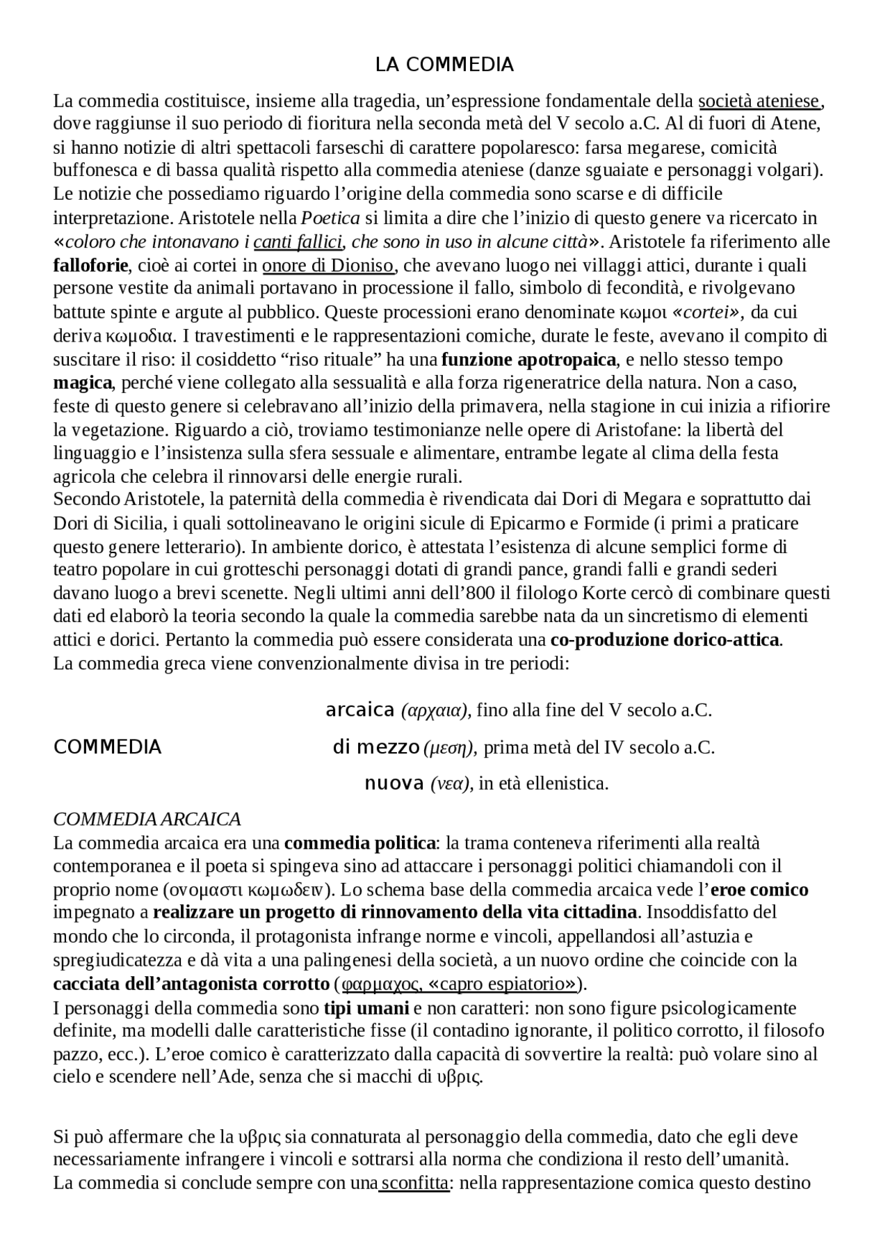 Commedia Greca Letteratura Greca Docsity