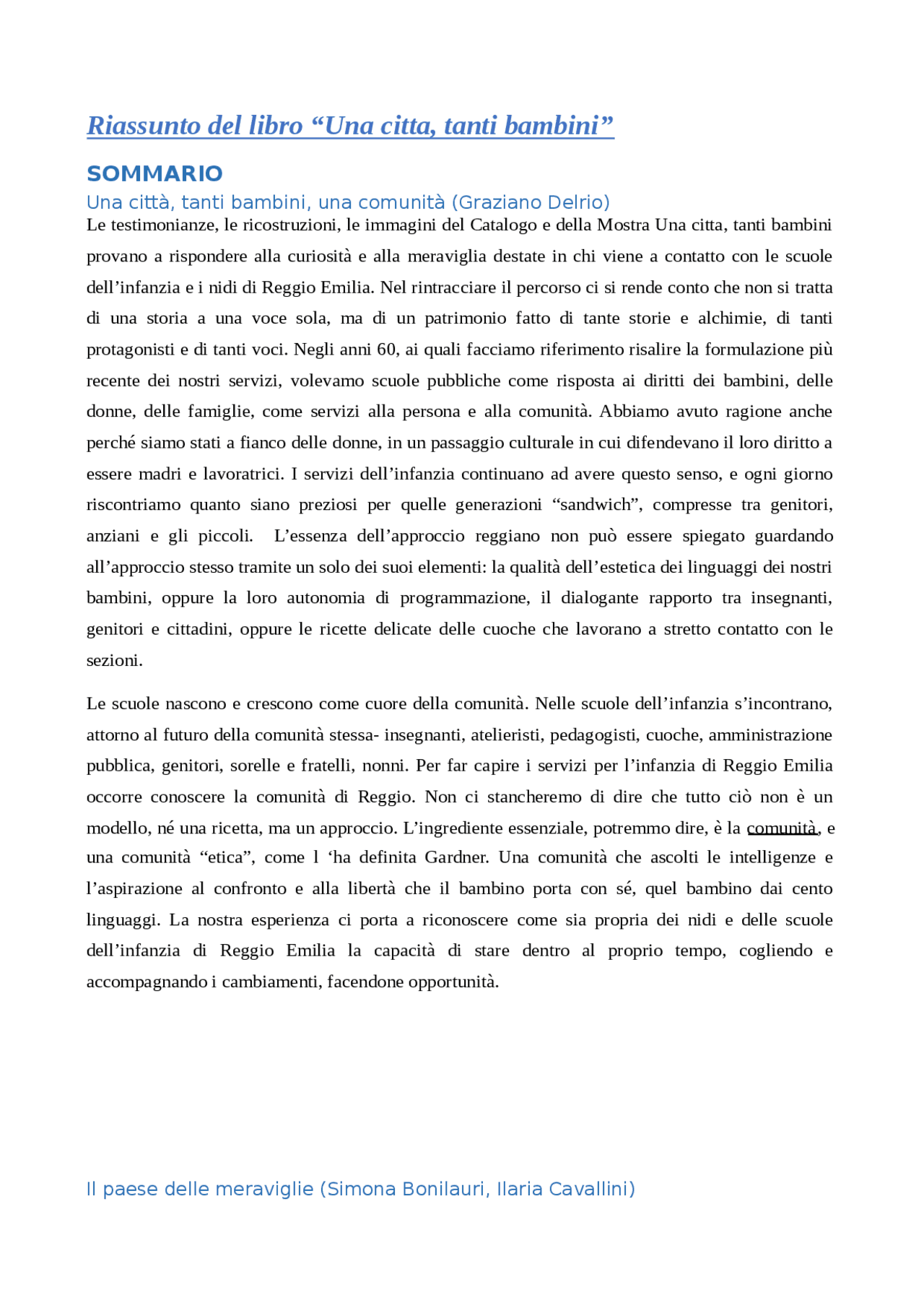 Una Città Tanti Bambini Docsity