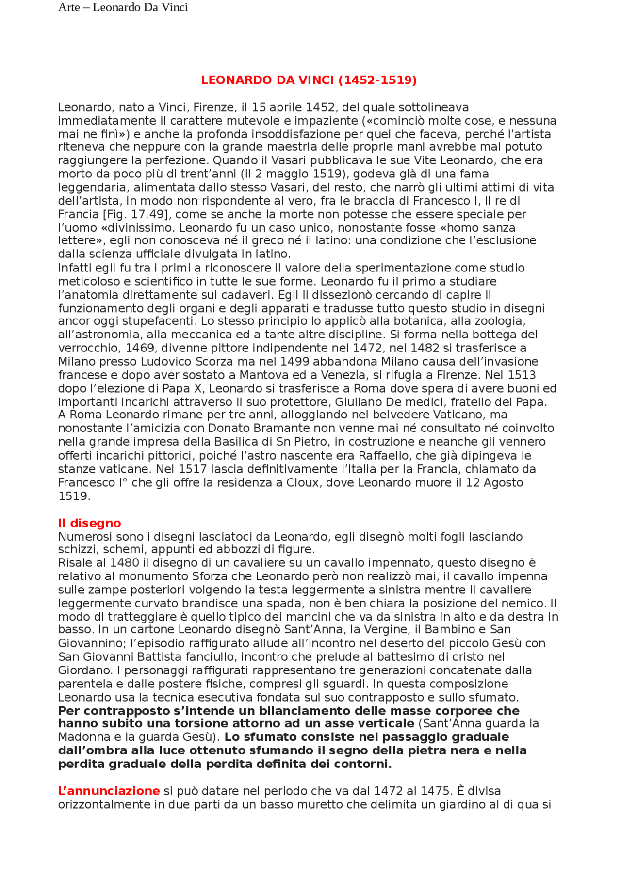Sintesi Leonardo Da Vinci Docsity