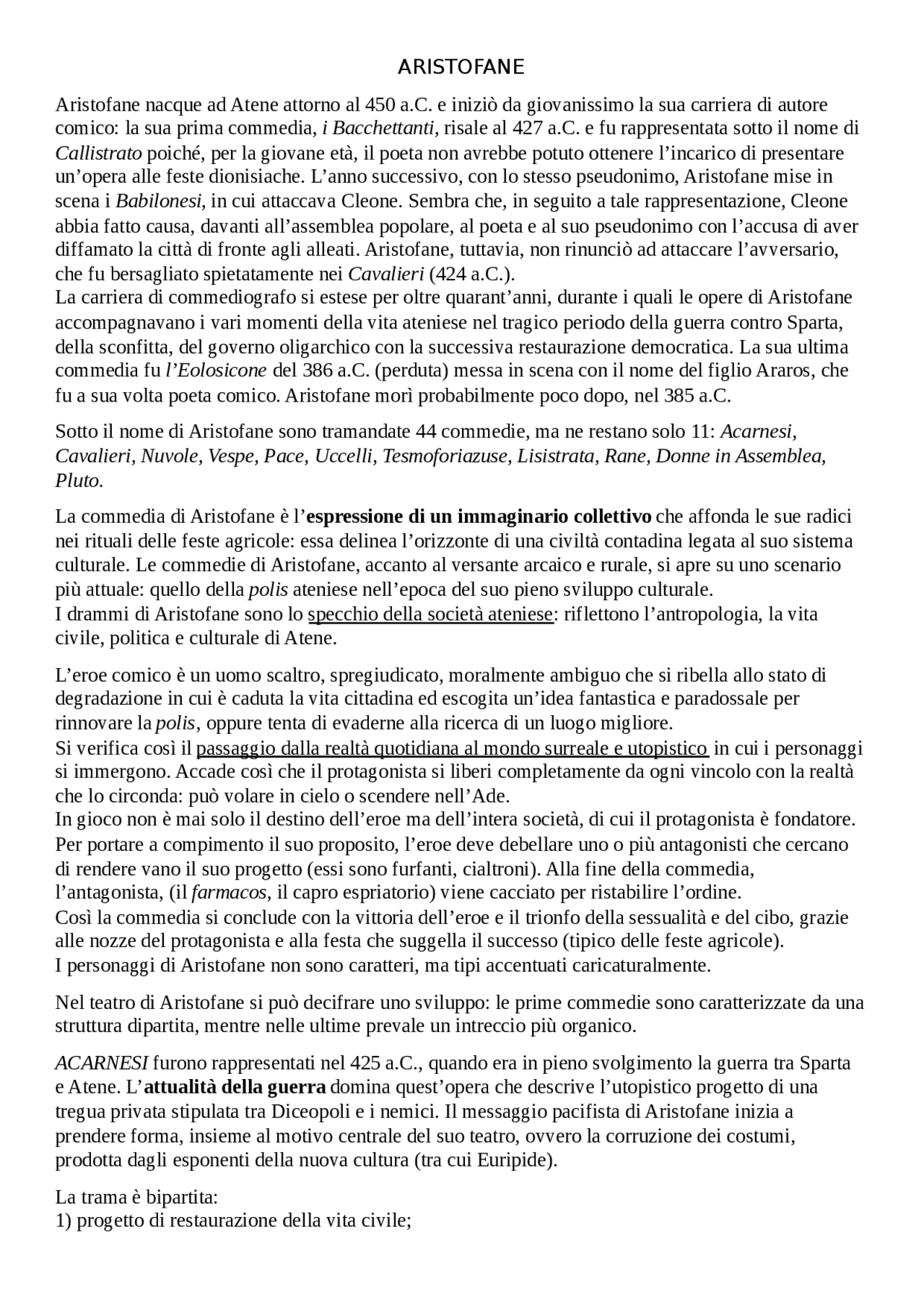 Commedia Greca Letteratura Greca Docsity