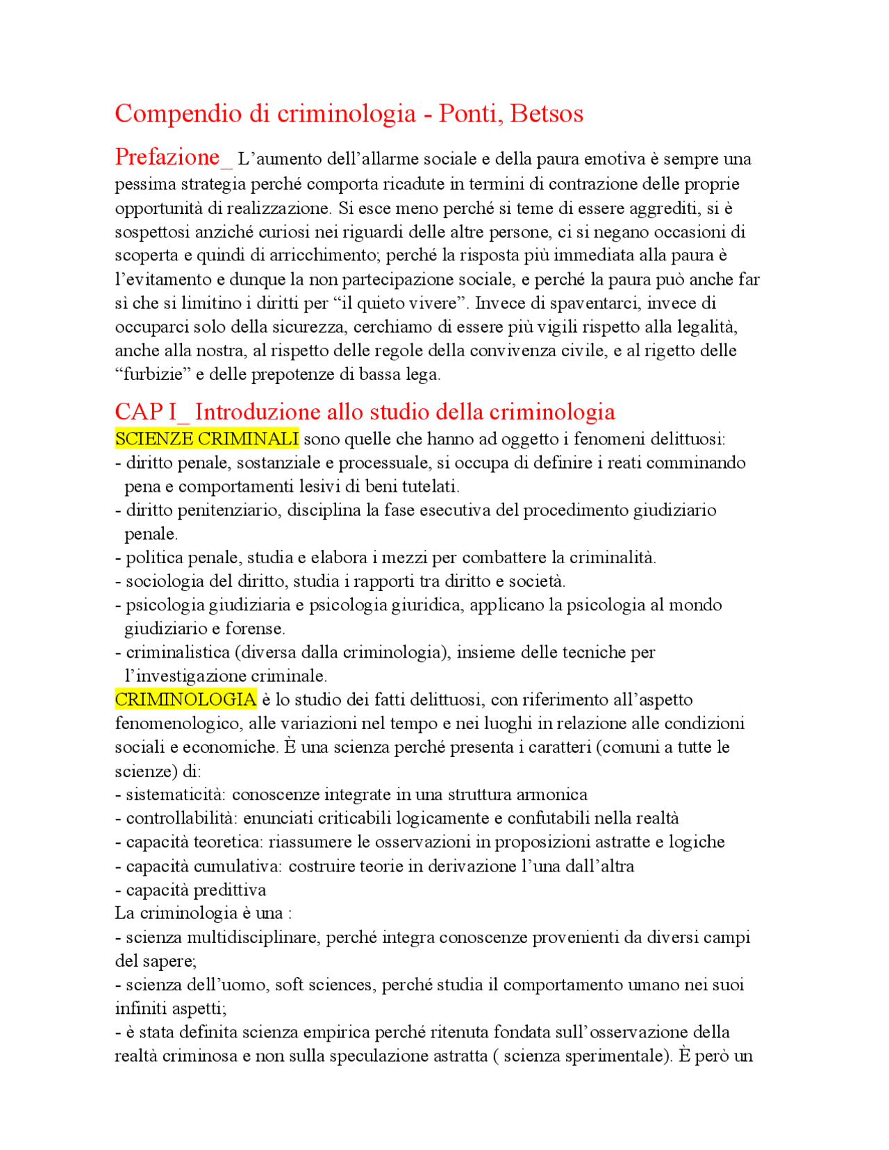 Compendio Di Criminologia Ponti Betsos Docsity
