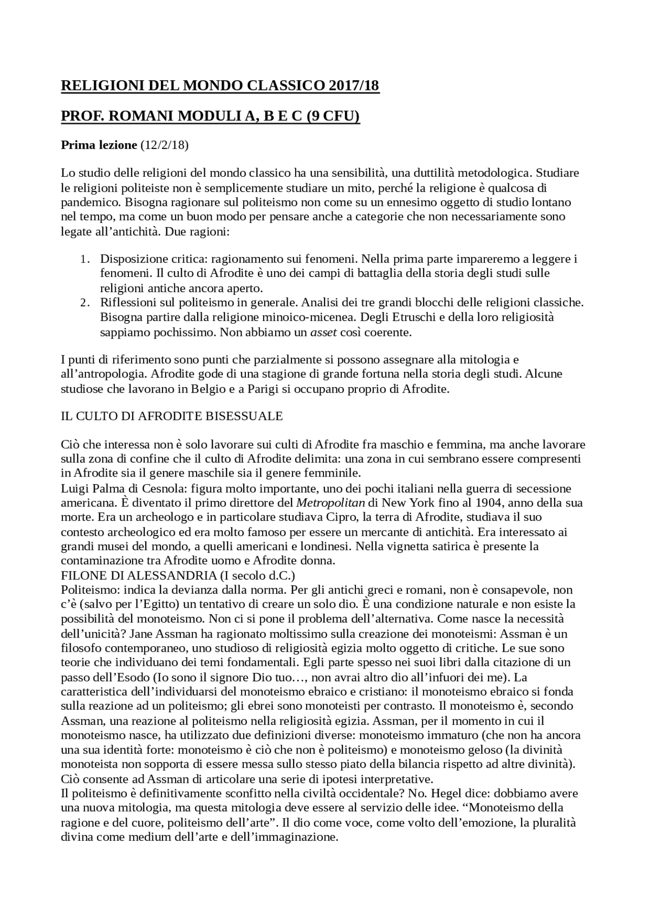 Religioni Del Mondo Classico Docsity