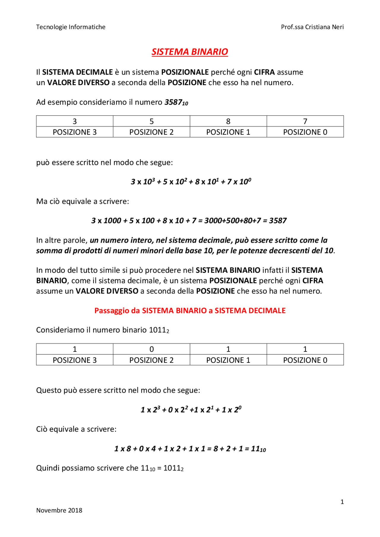 Sistema binario. - Docsity