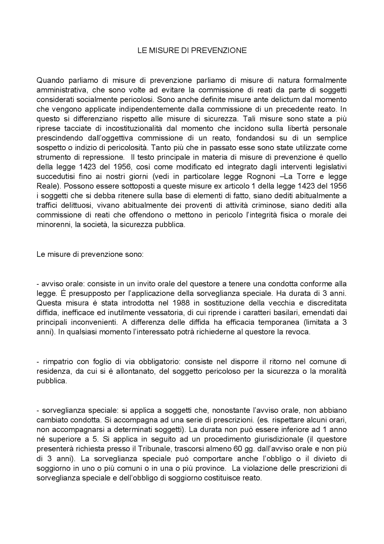 Le Misure Di Prevenzione Docsity