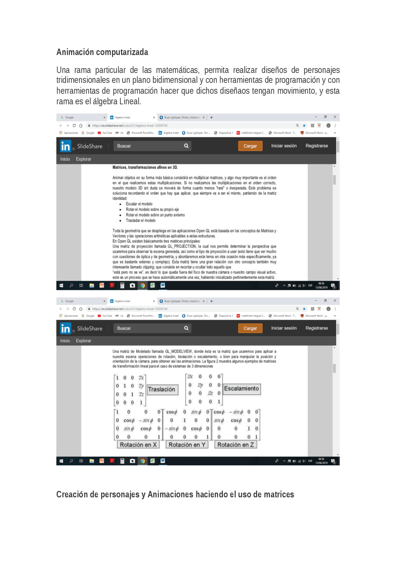 Animación Computarizada | Apuntes de Álgebra Lineal - Docsity