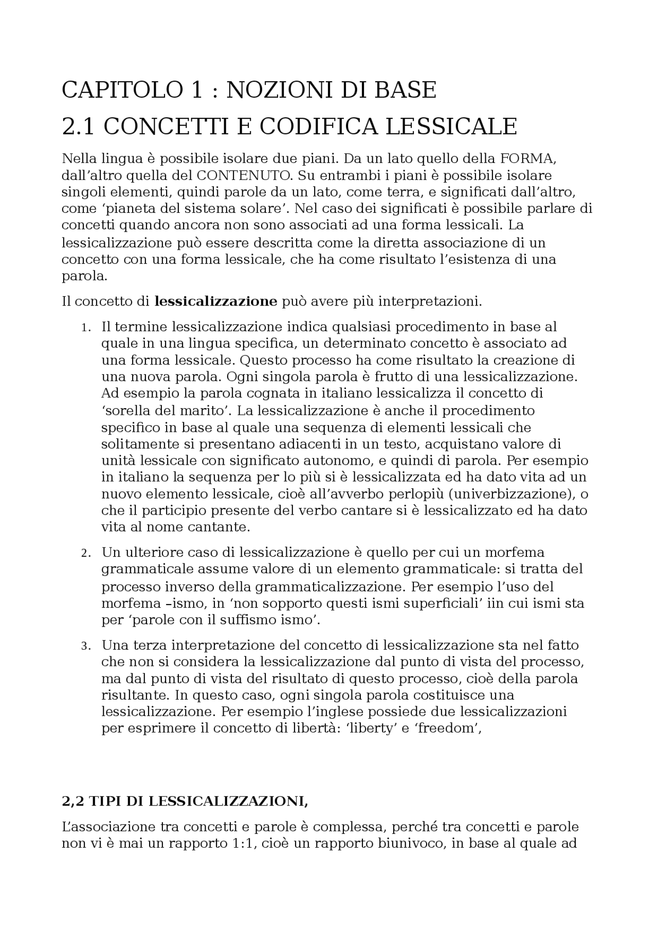 Lessico Classi Di Parole Strutture Combinazioni Jezek Docsity