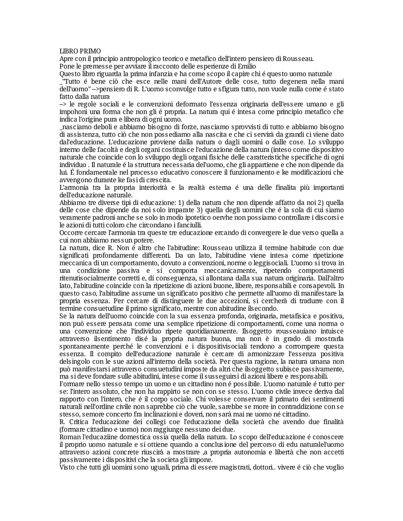 Emilio Di Rousseau Libro Primo Docsity