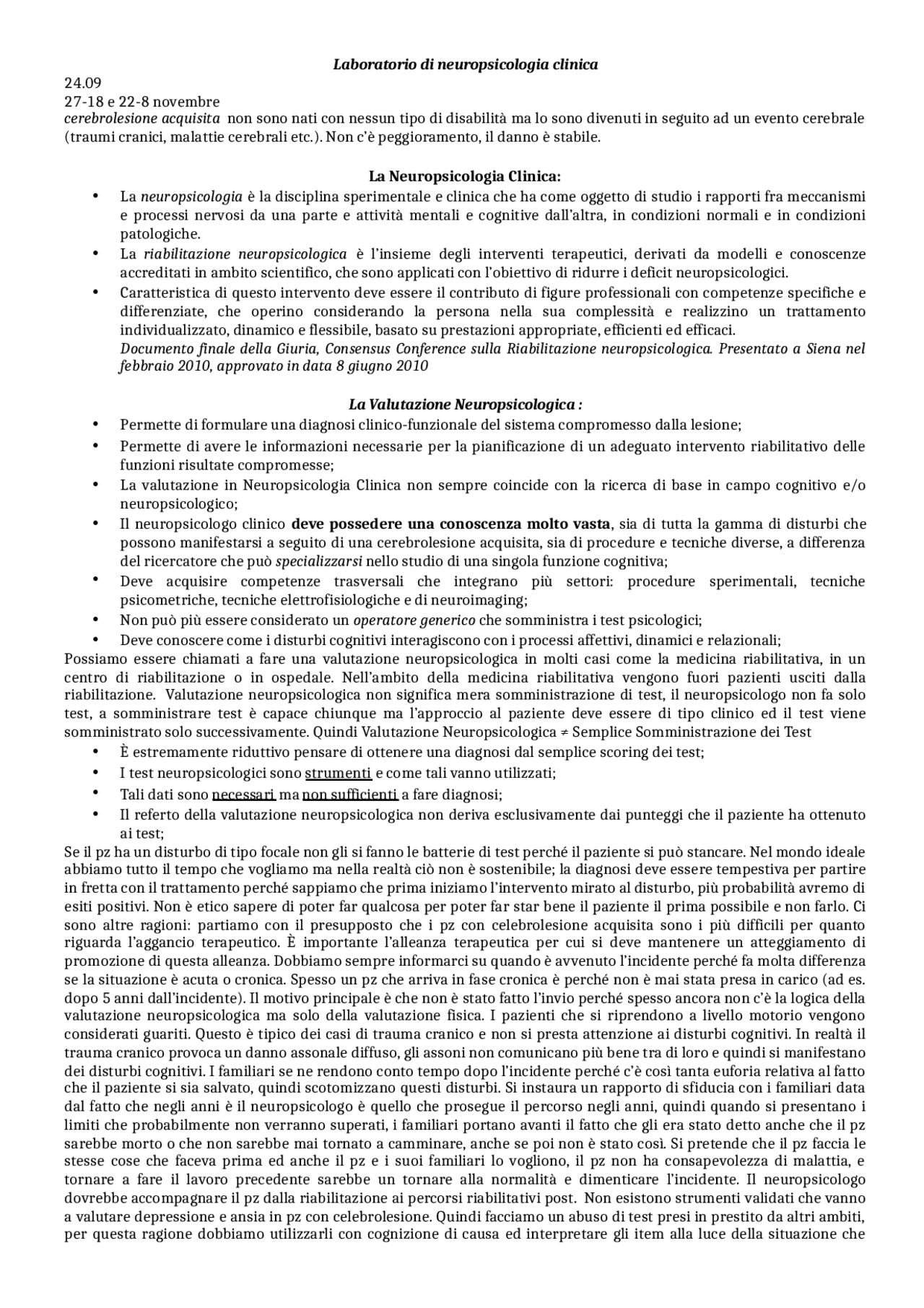 Laboratorio Di Neuropsicologia Appunti Di Neuropsicologia Docsity