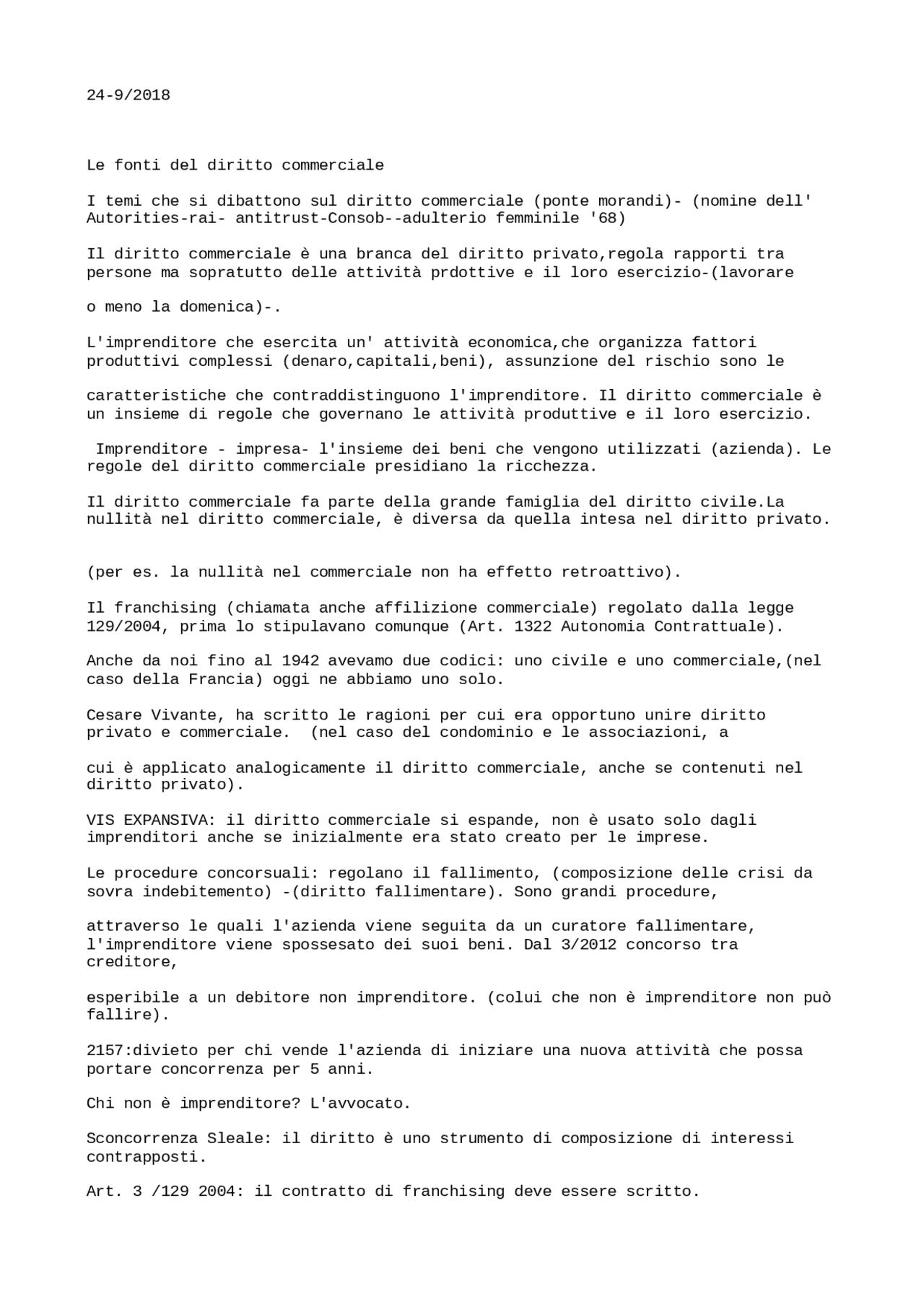 Esame Di Diritto Commerciale Docsity