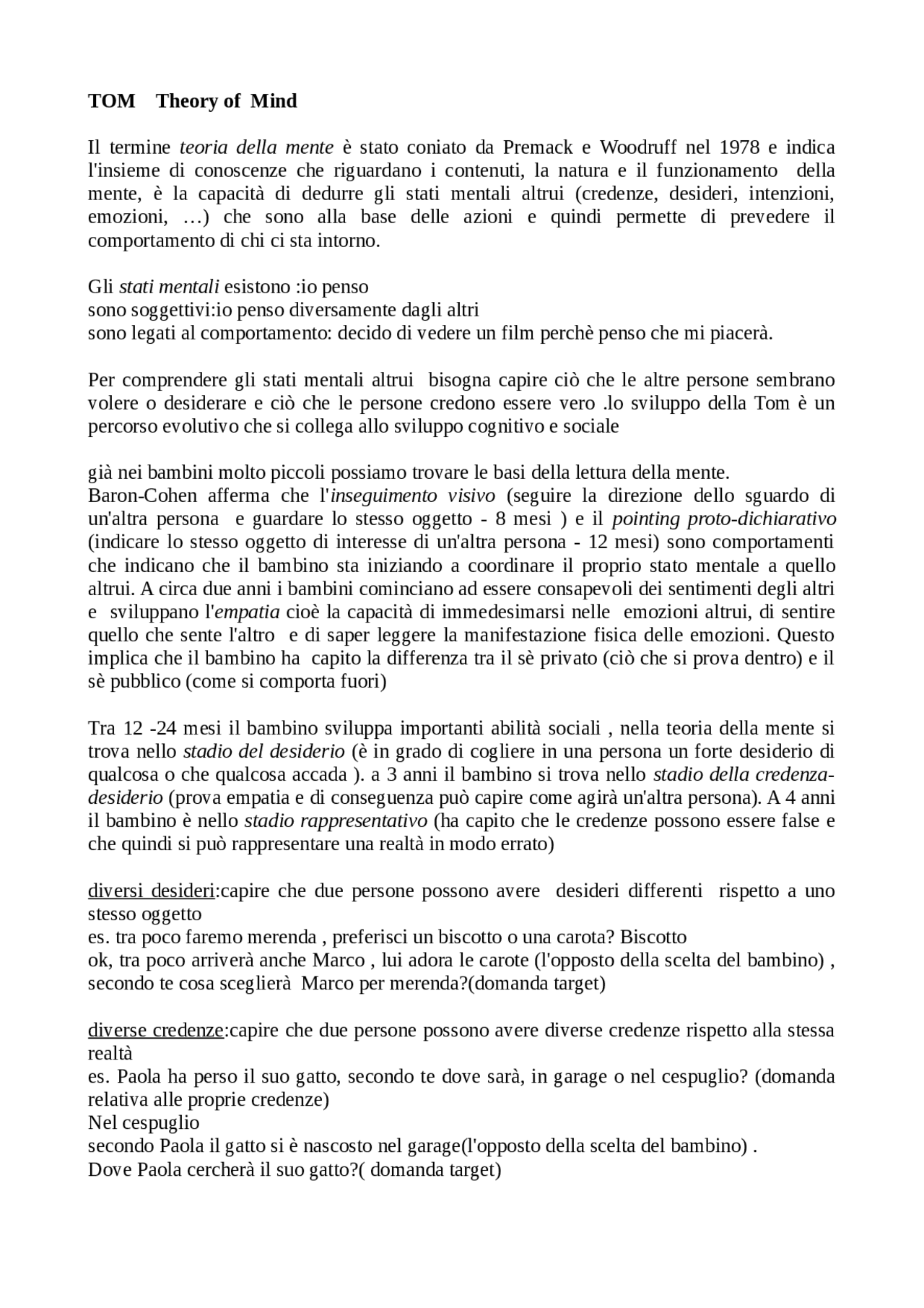 TOM - Theory of Mind - Docsity