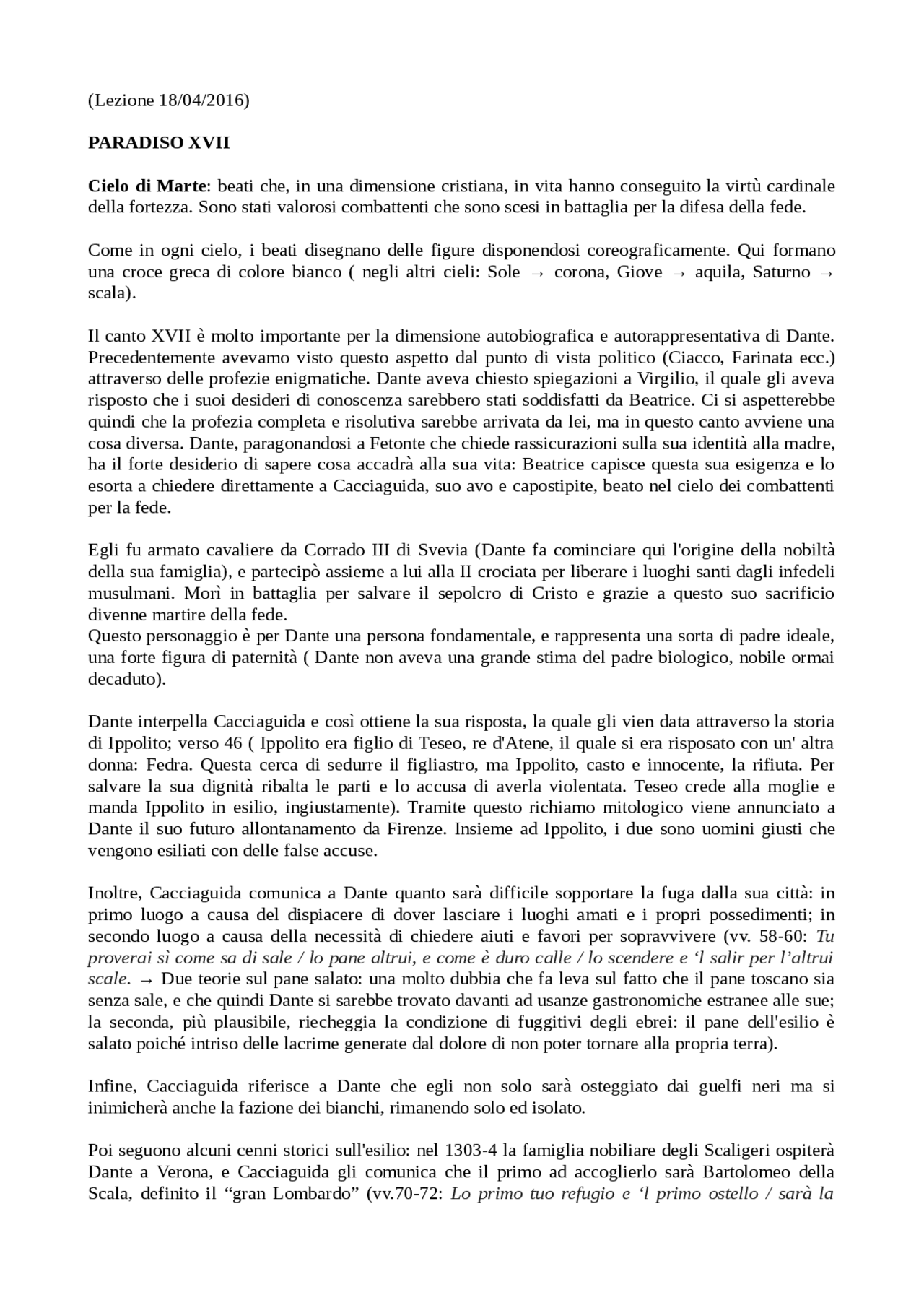 Dante Paradiso Xvii Cacciaguida Docsity