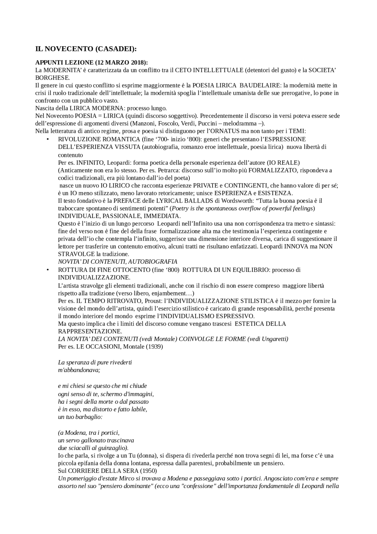 Il Novecento Casadei Docsity