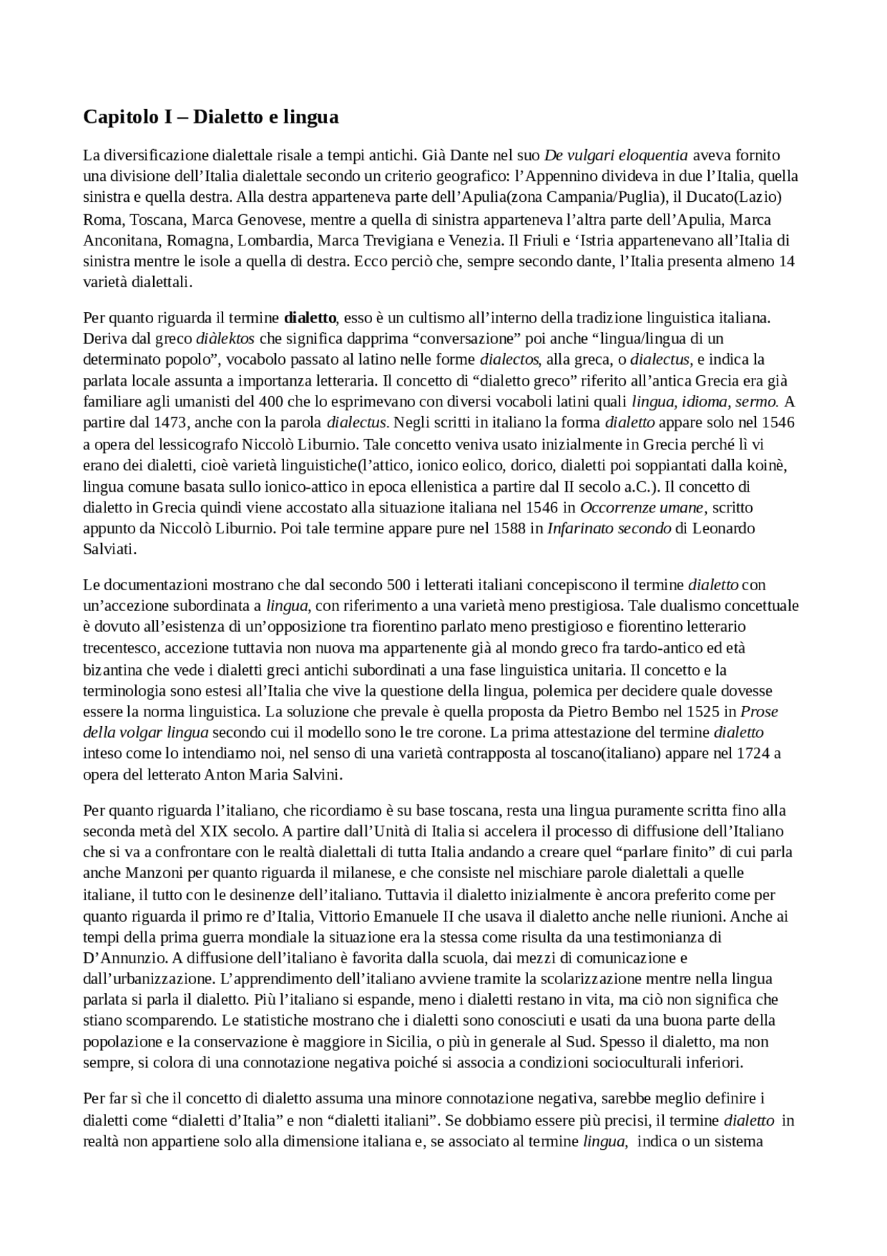 Dialetto Dialetti E Italiano Docsity