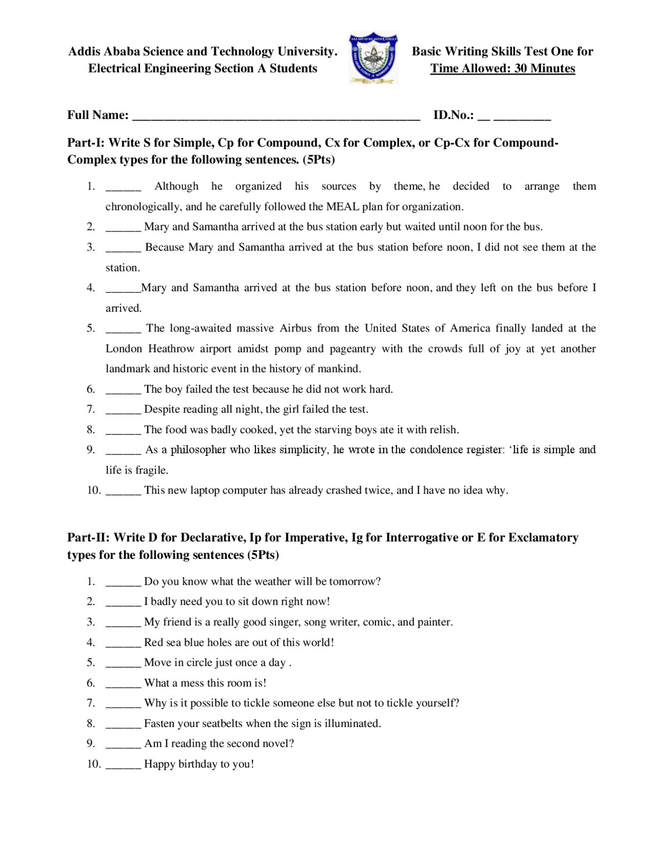 Test For Writing Purposes Docsity