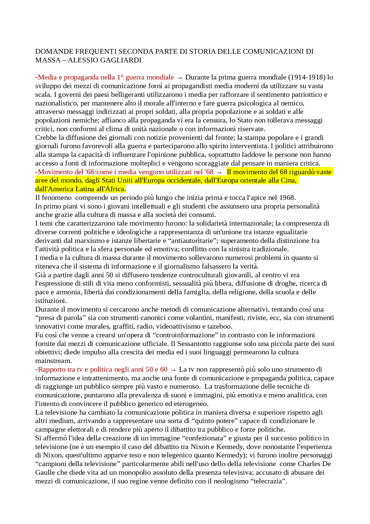 Storia Delle Comunicazioni Di Massa Docsity