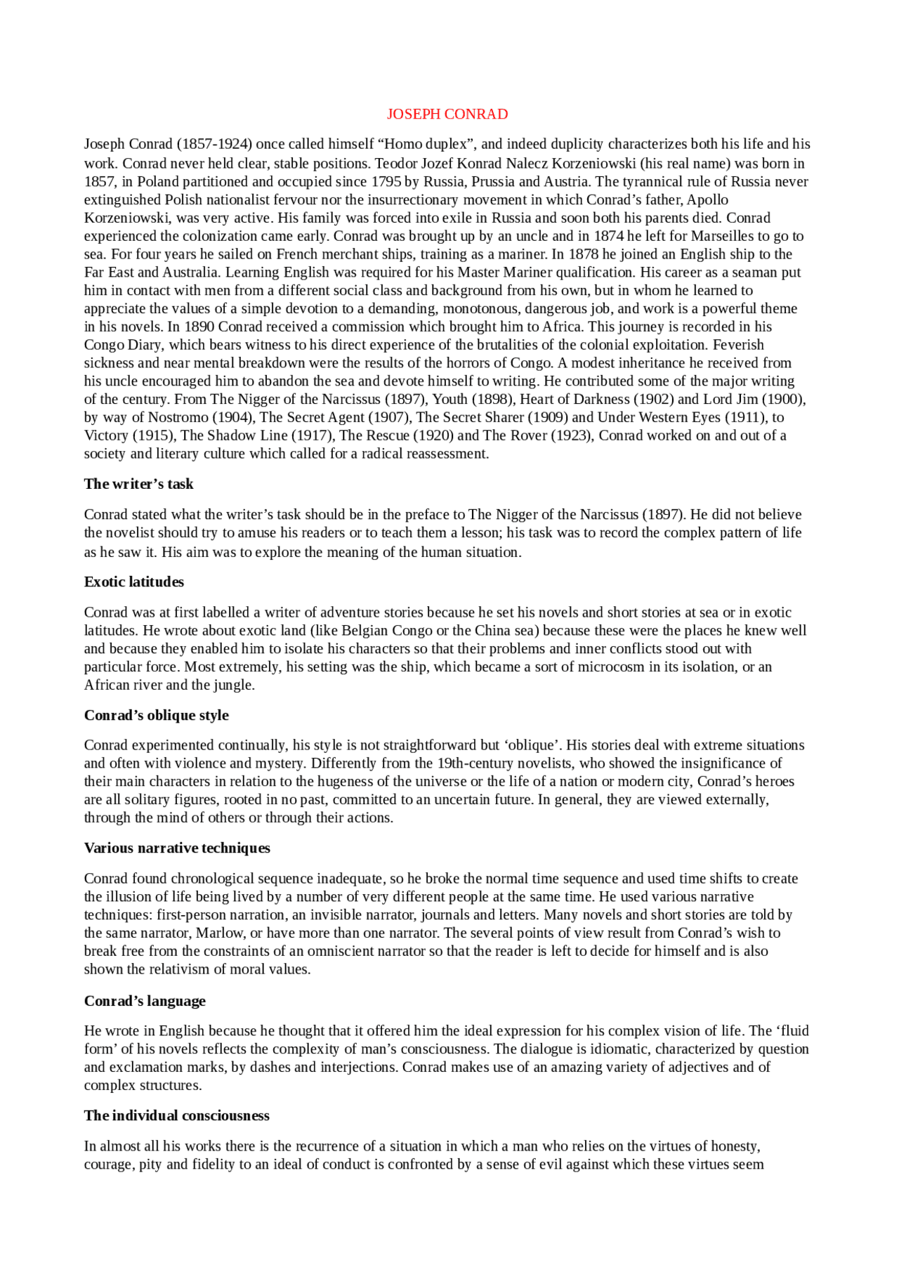 Conrad E Becket Appunti In Inglese Docsity