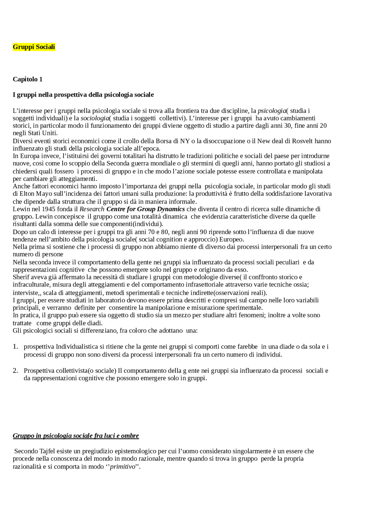 Teorie E Tecniche Della Socializzazione Primaria Docsity