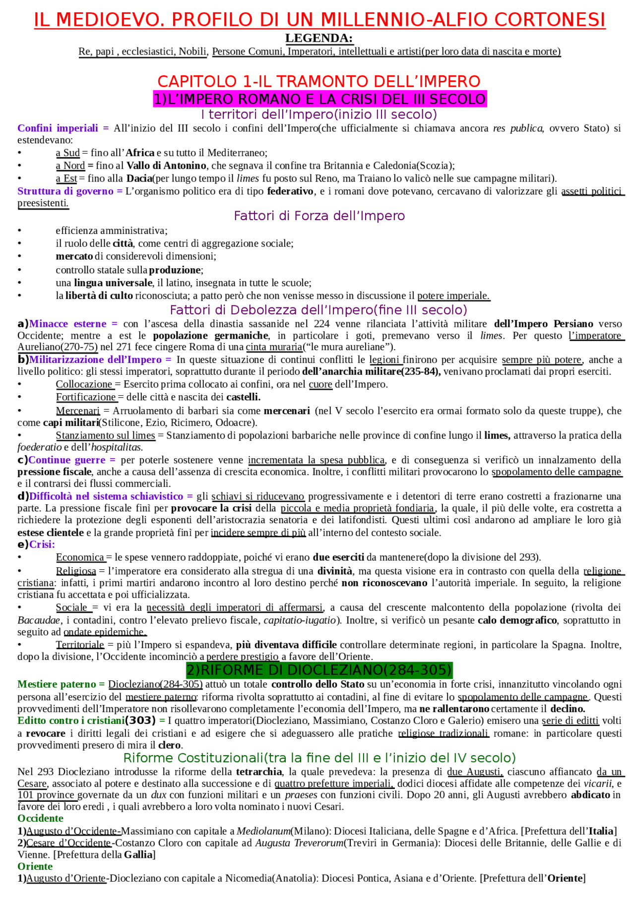 Riassunto Di Il Medioevo Profilo Di Un Millennio Alfio Cortonesi Docsity