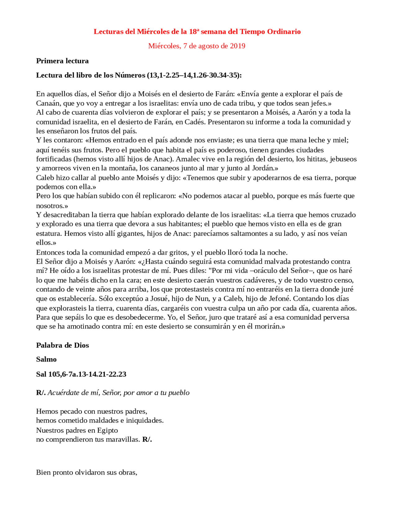 Lecturas para la santa misa - Docsity