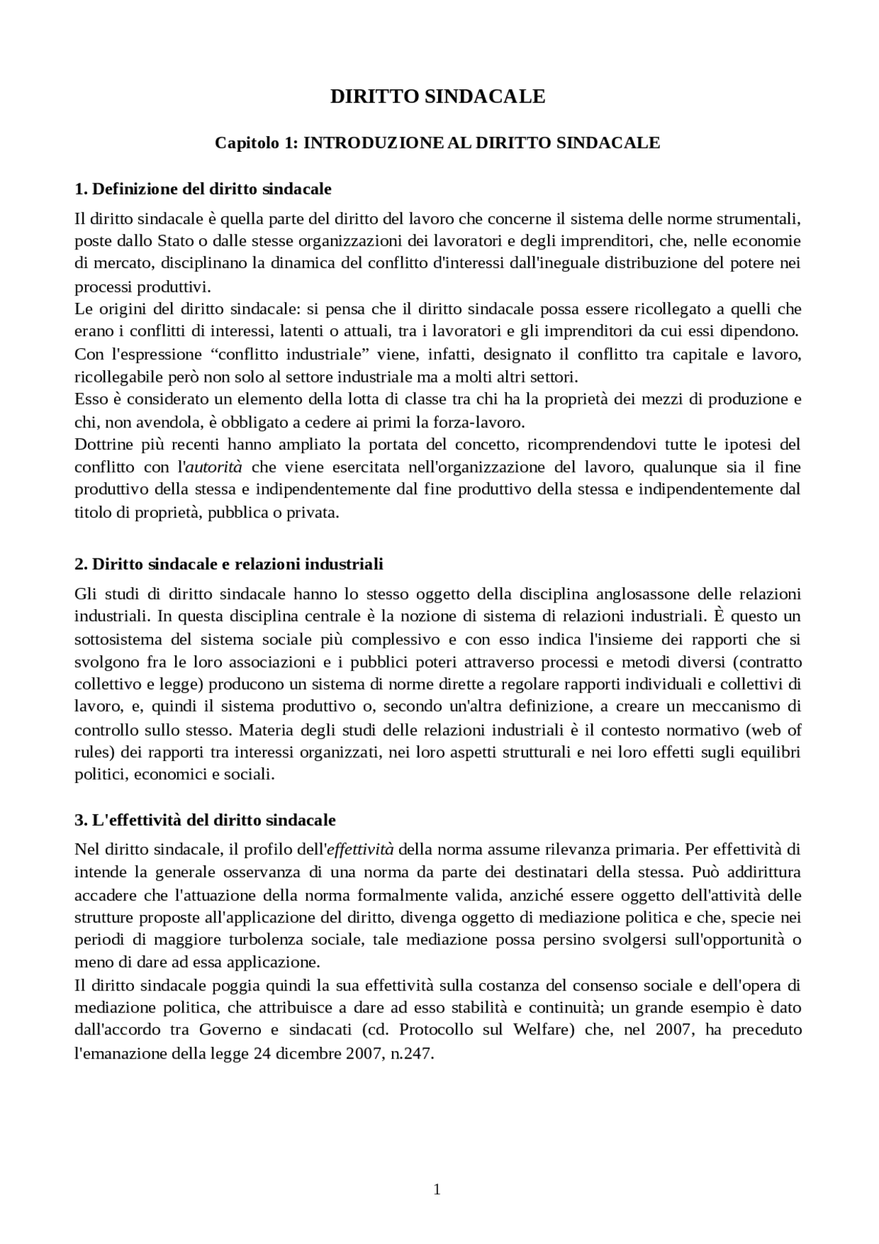 Riassunto Diritto Sindacale Docsity