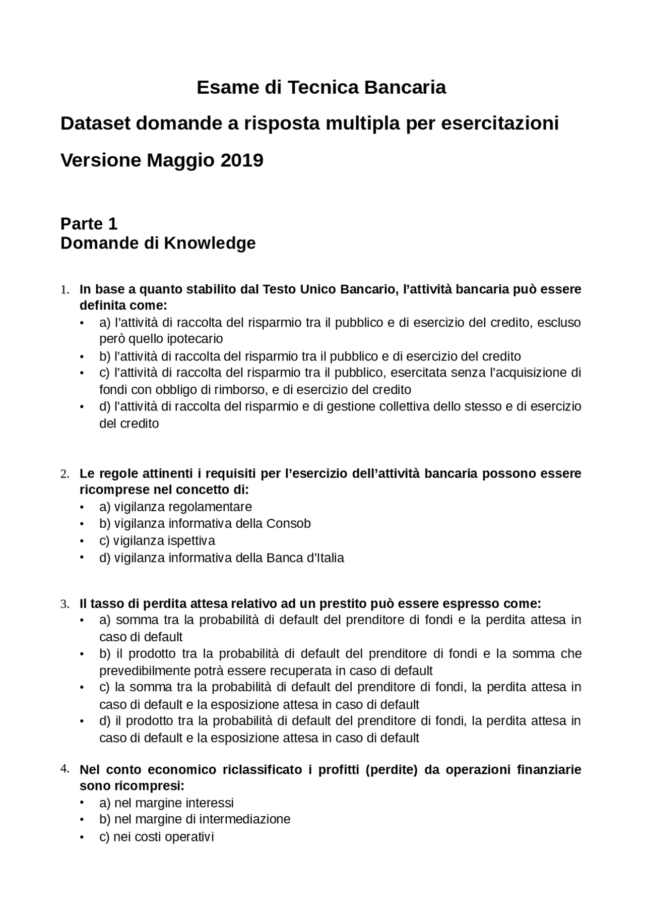 Tecnica Bancaria Per Preparazione Esame Docsity