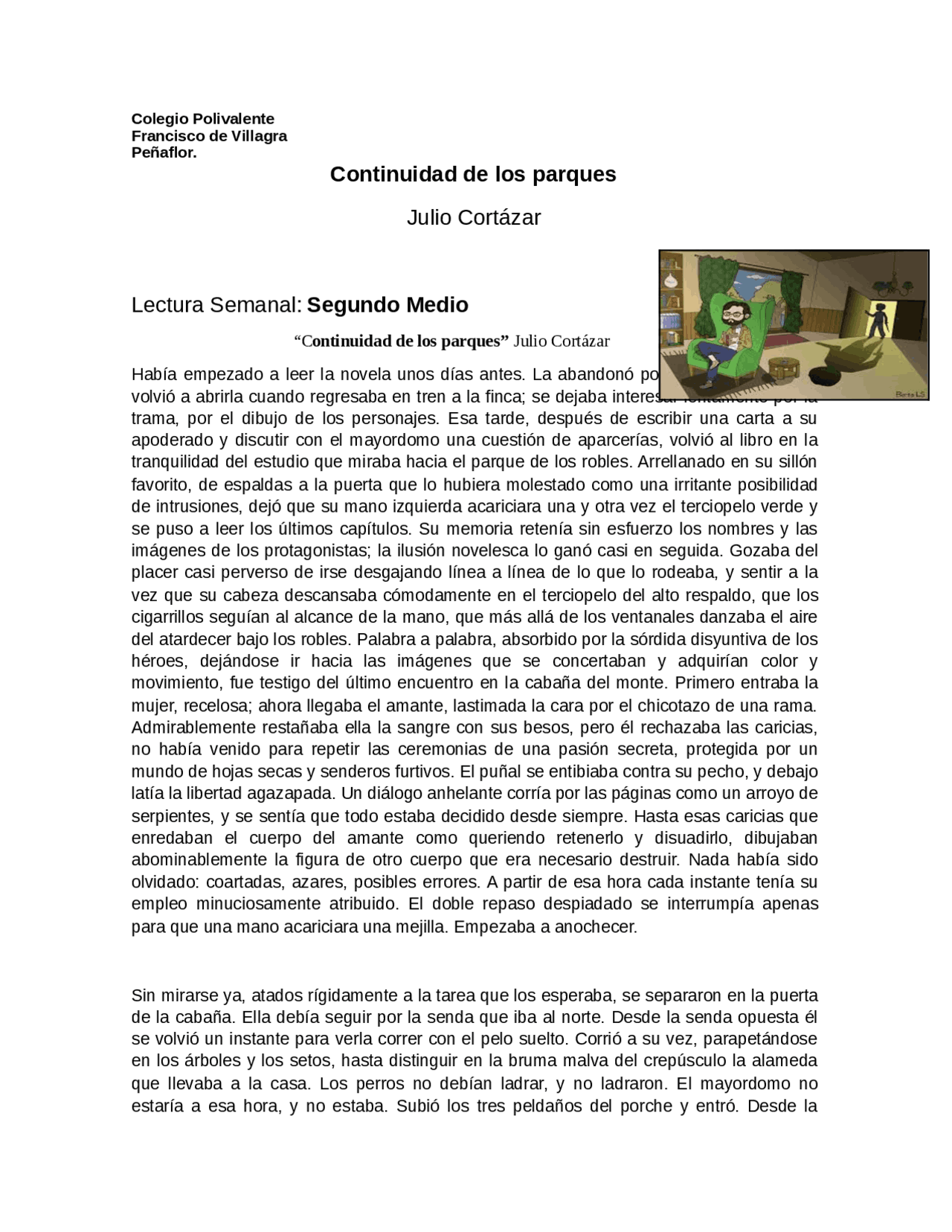 Prueba continuidad de los parques | Ejercicios de Lengua y Literatura ...