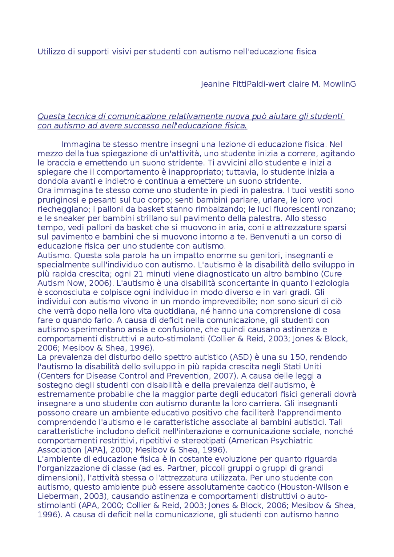 Autismo Ed Educazione Docsity