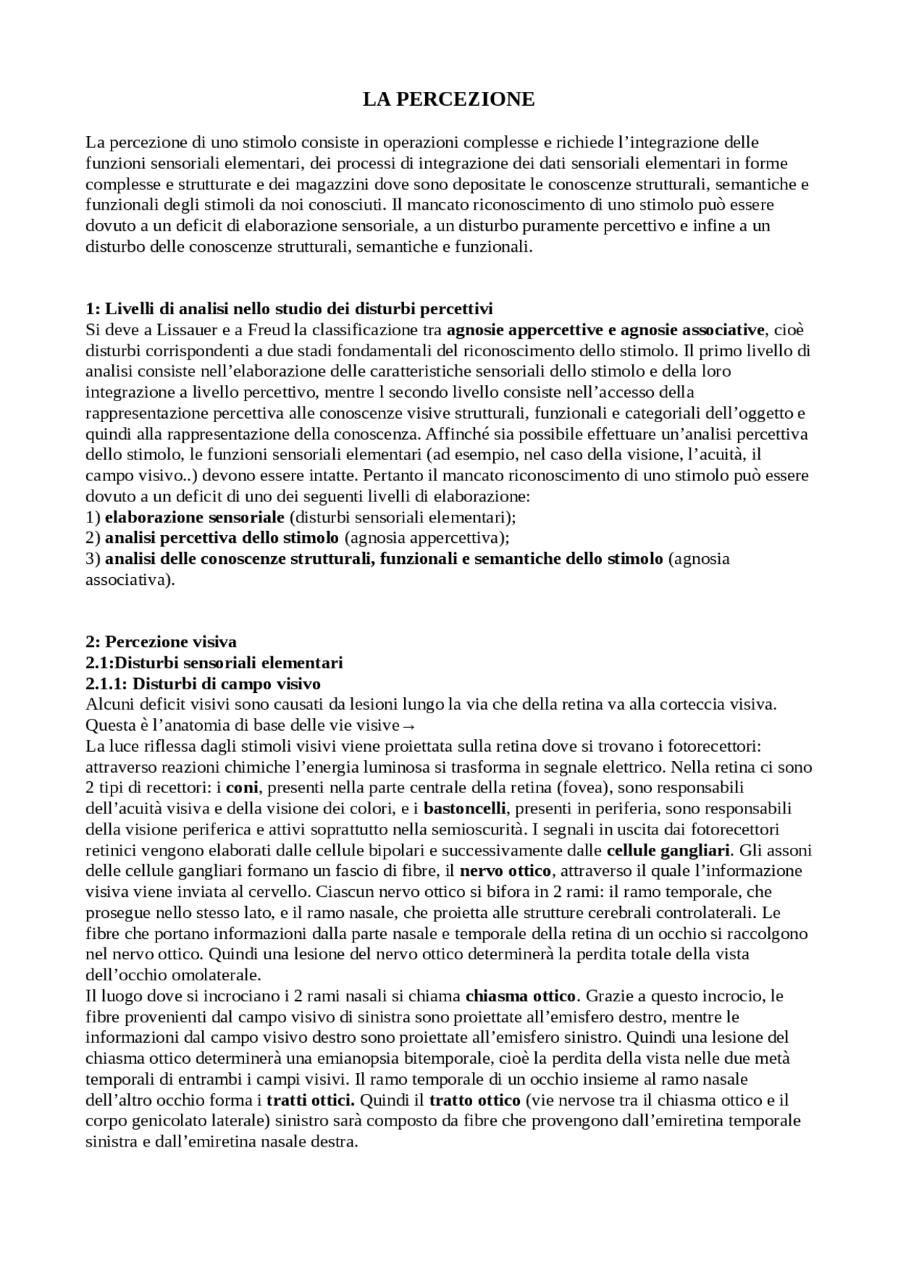 La Percezione Riassunto Del Libro Docsity
