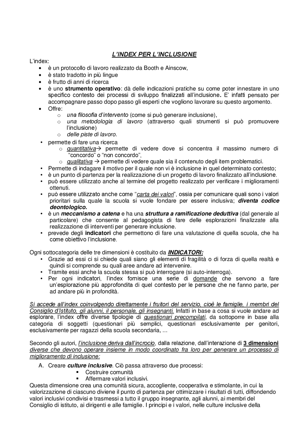 Lindex Per Linclusione Docsity