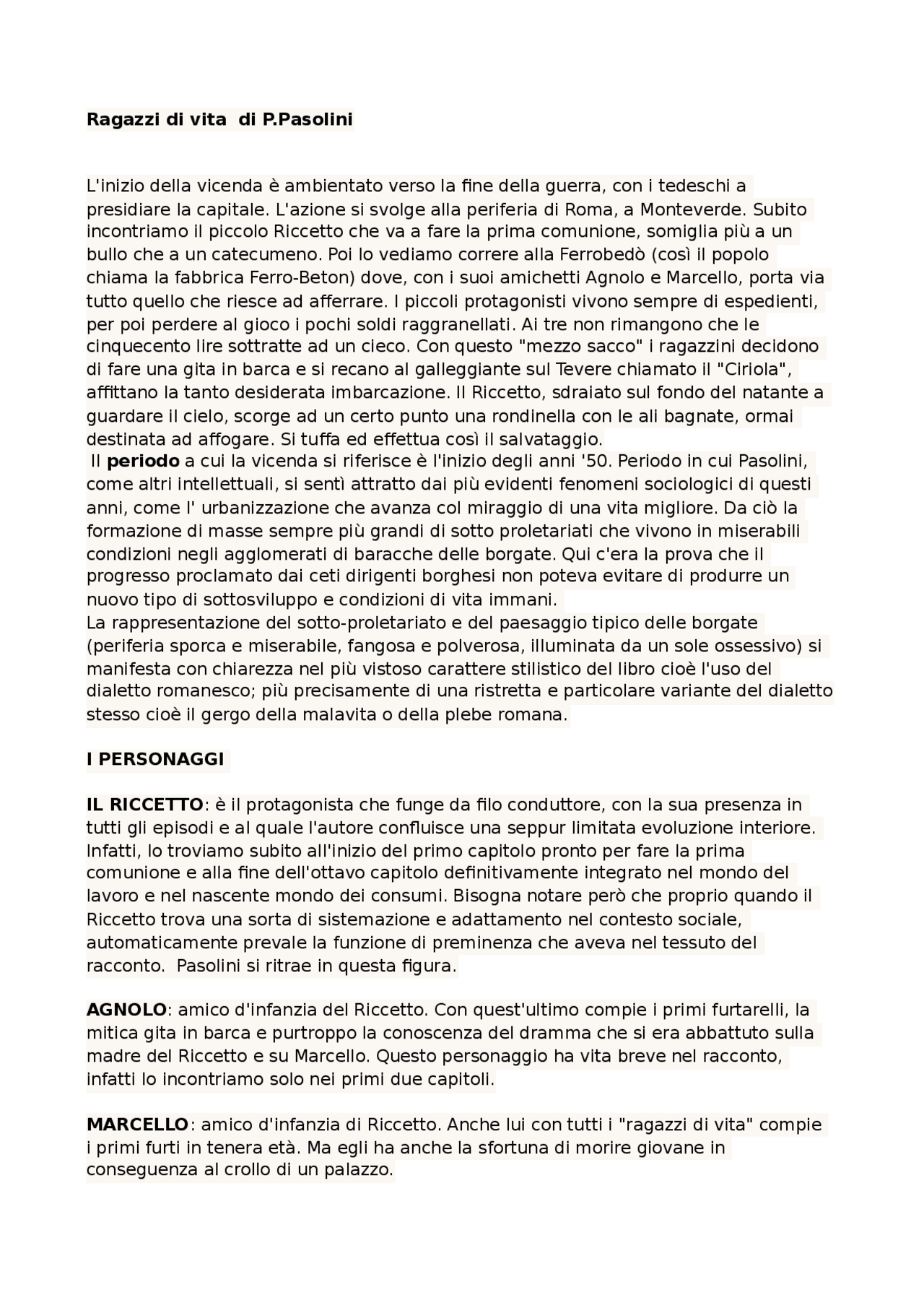 Ragazzi Di Vita Pasolini Docsity