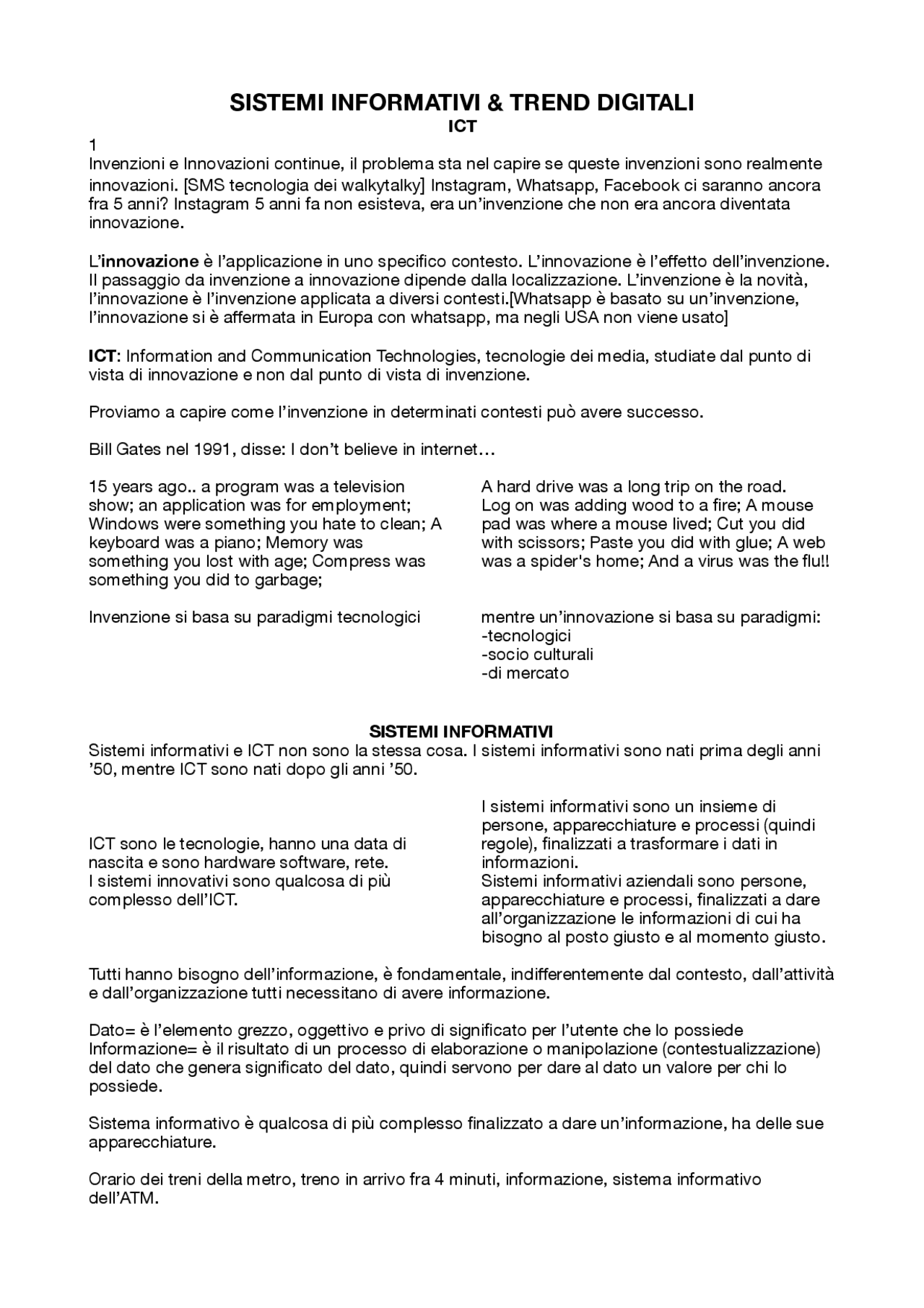 Appunti Sistemi Informativi E Trend Digitali Ict Docsity