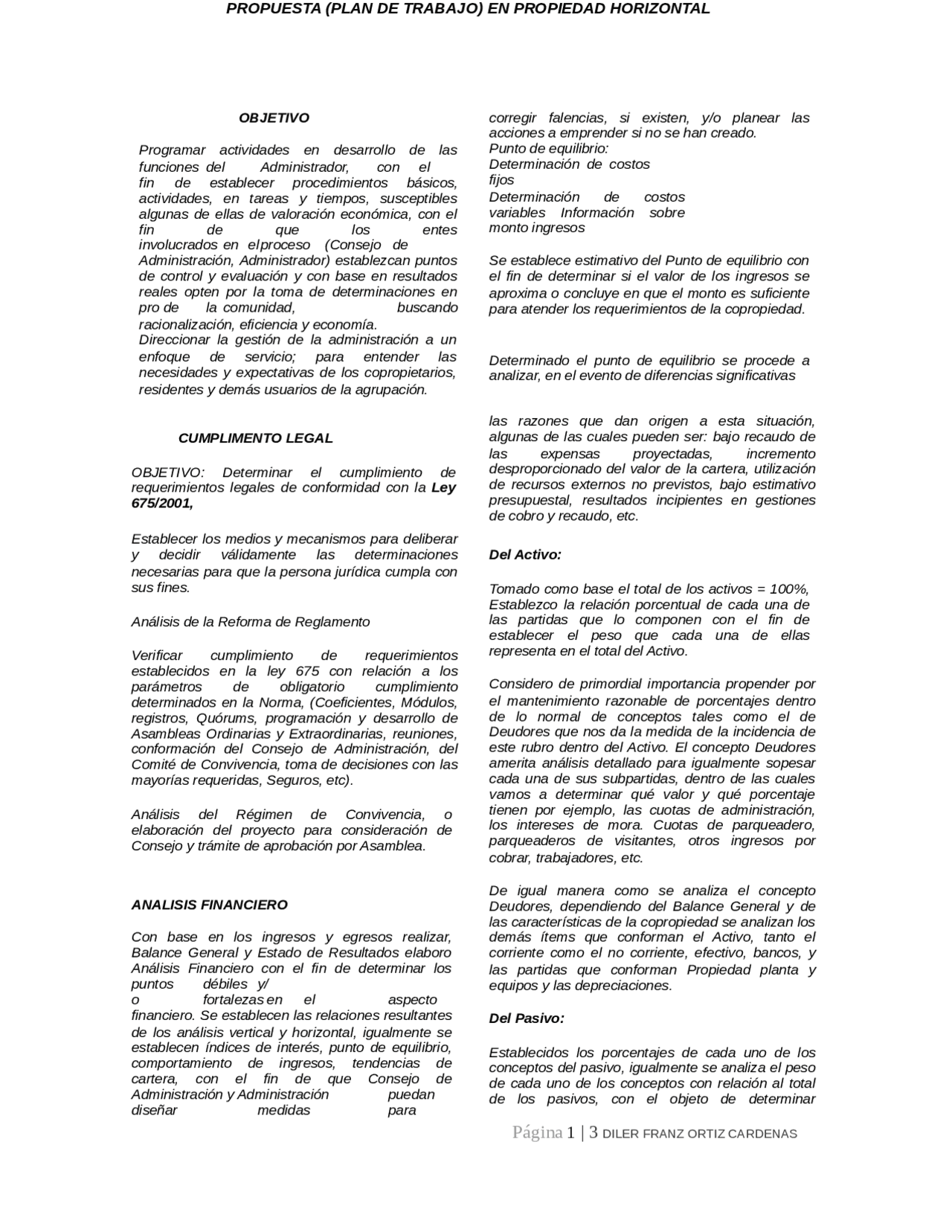 Plan De Trabajo Propiedad Horizontal Transcripciones De Derecho Docsity