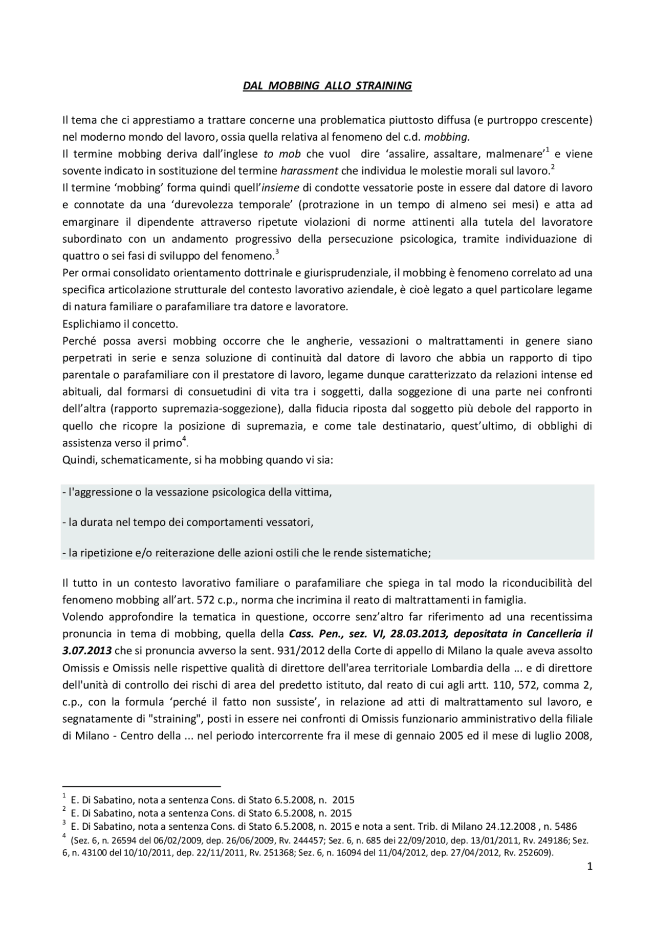 Dal Mobbing Allo Straining Docsity