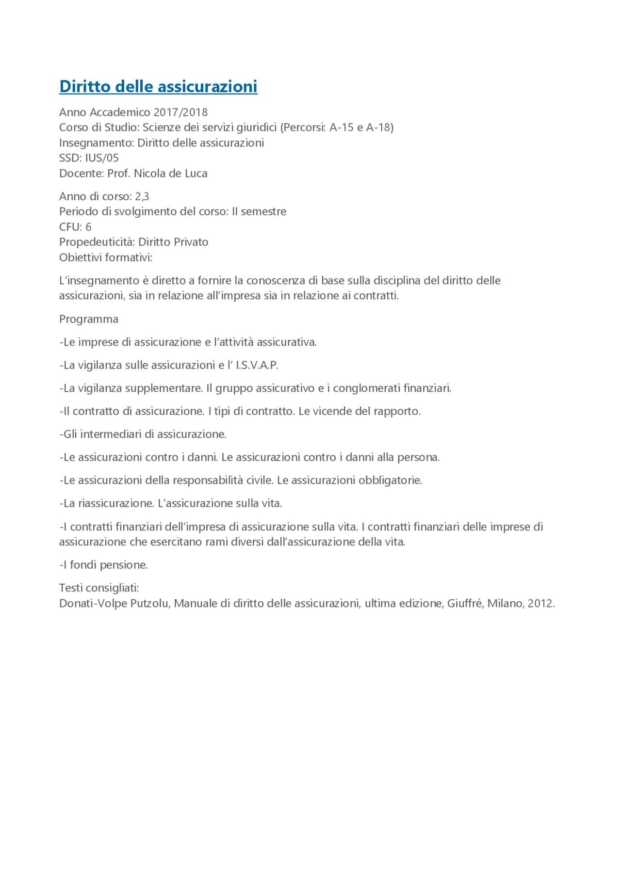 Diritto Delle Assicurazioni Dispense Docsity