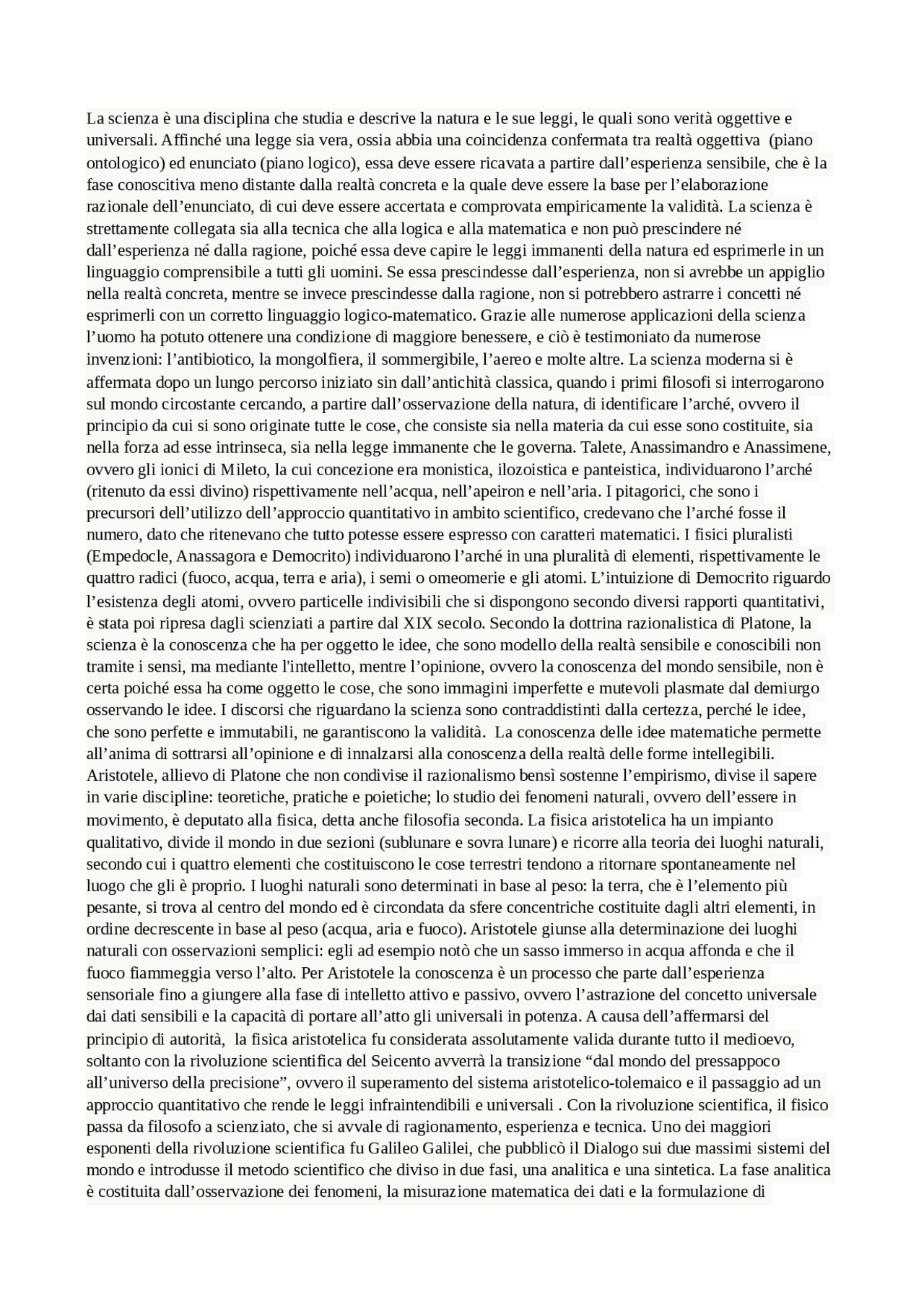 Saggio Sulla Scienza Docsity