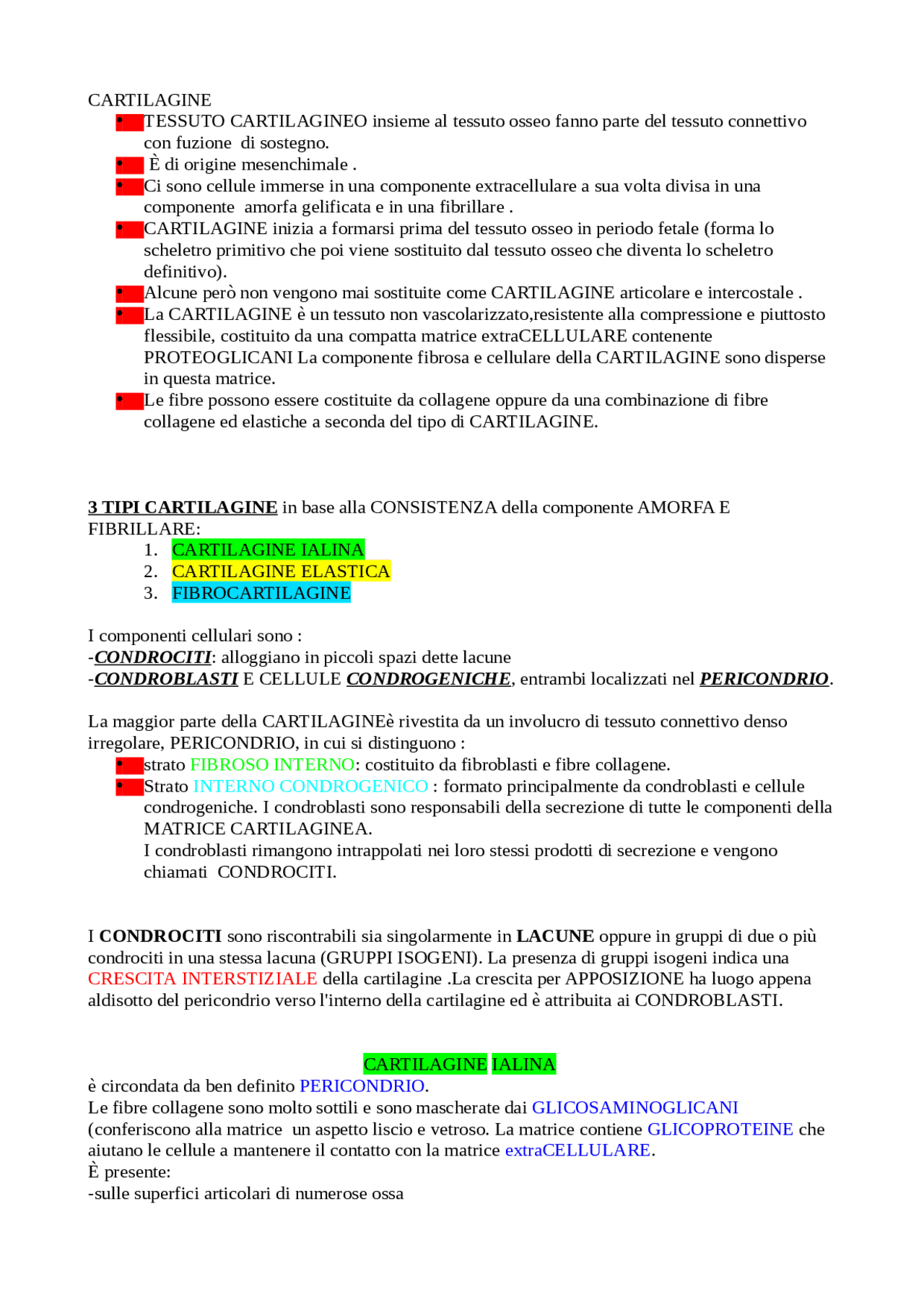 Cartilagine Appunti Istologia Docsity
