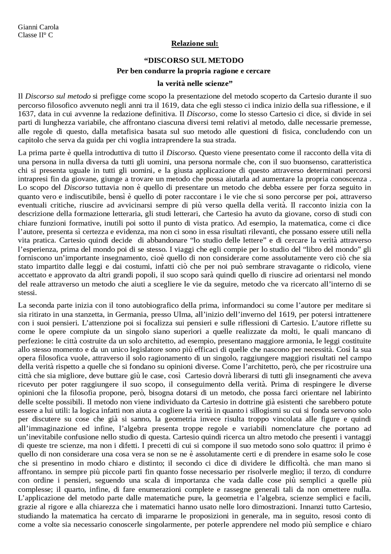 Discorso Sul Metodo Docsity