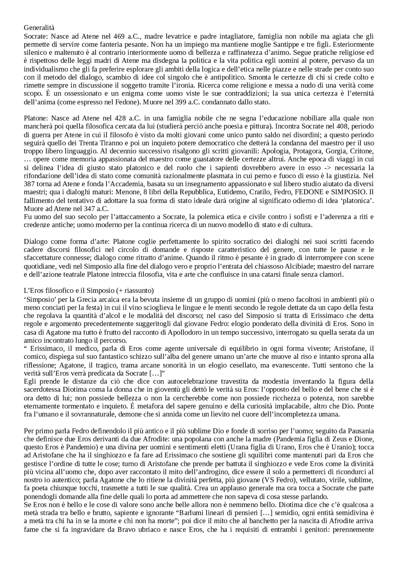Riassunto Simposio Platone Docsity